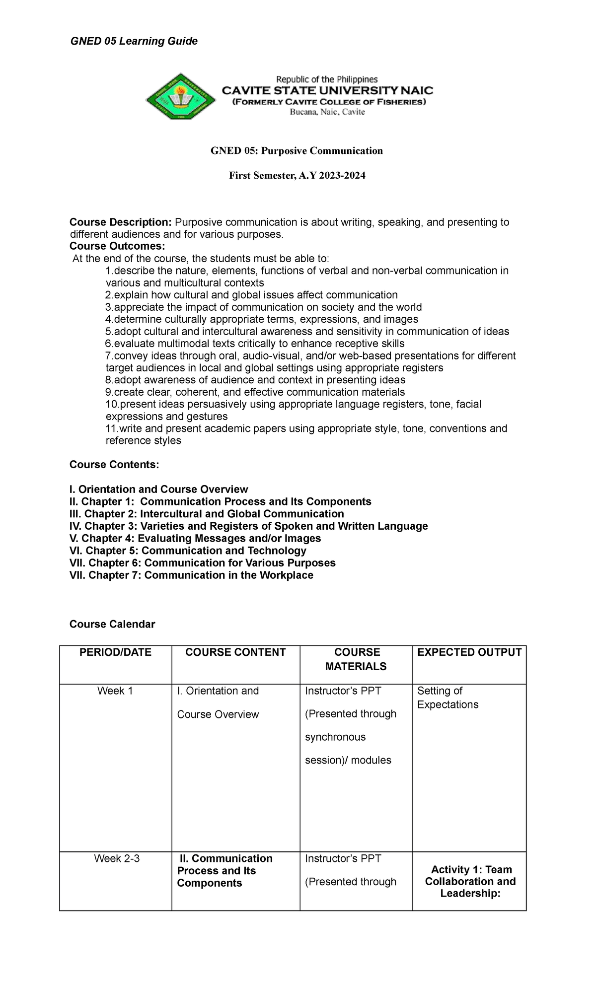 GNED 05 Purposive Communication Learning Guide - A.Y. 2023 - Studocu