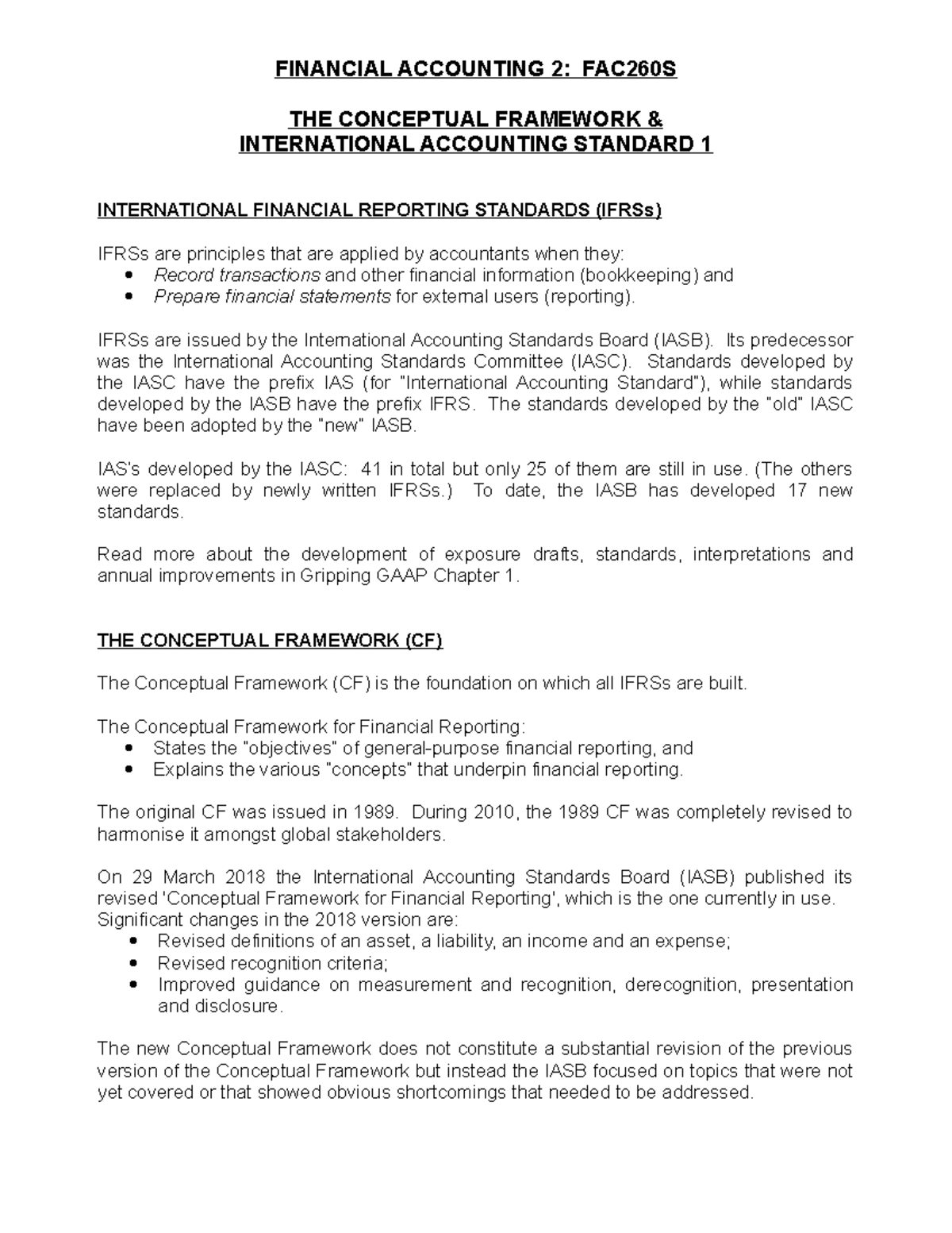 2020 Conceptual Framework and International Accounting Standards notes ...