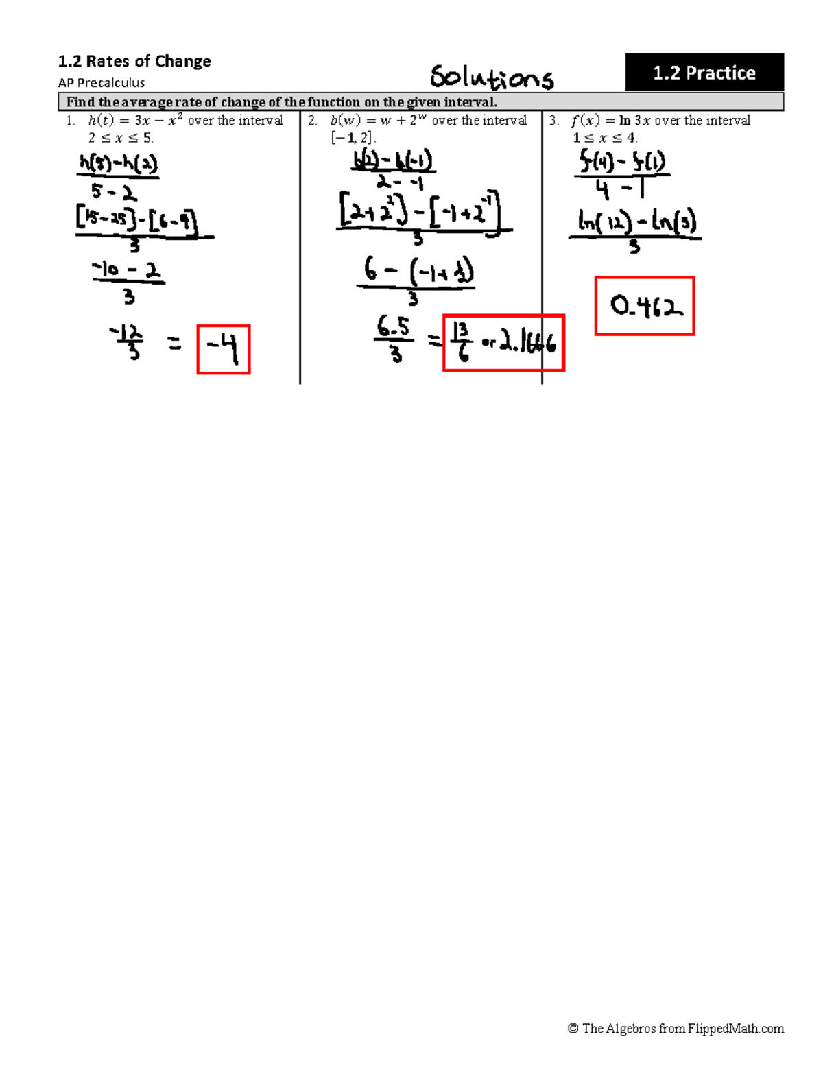Unit 1.2 - Average Rate of Change Notes for AP Precalculus - Studocu