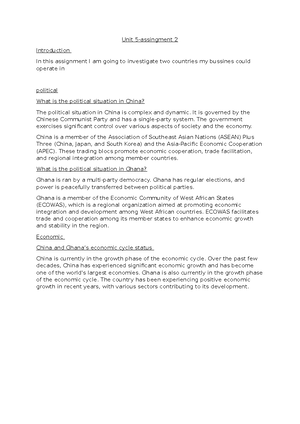Assignment 2 unit 5 - Unit 5: Assignment 2 External factors that influence international ...
