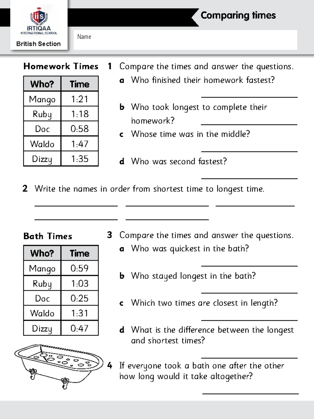 Grade 5 Math Homework: Comparing Times and Word Problems - Studocu