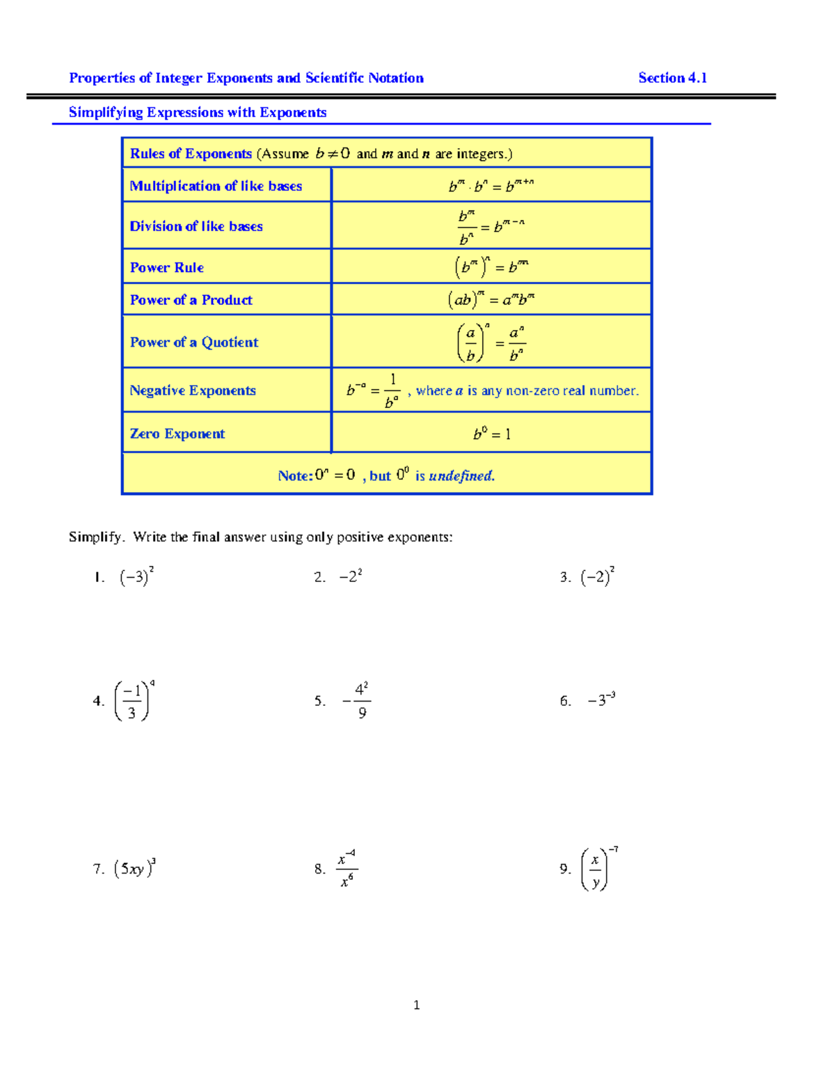 Lecture Notes 4.1: Integer Exponents & Scientific Notation - Studocu