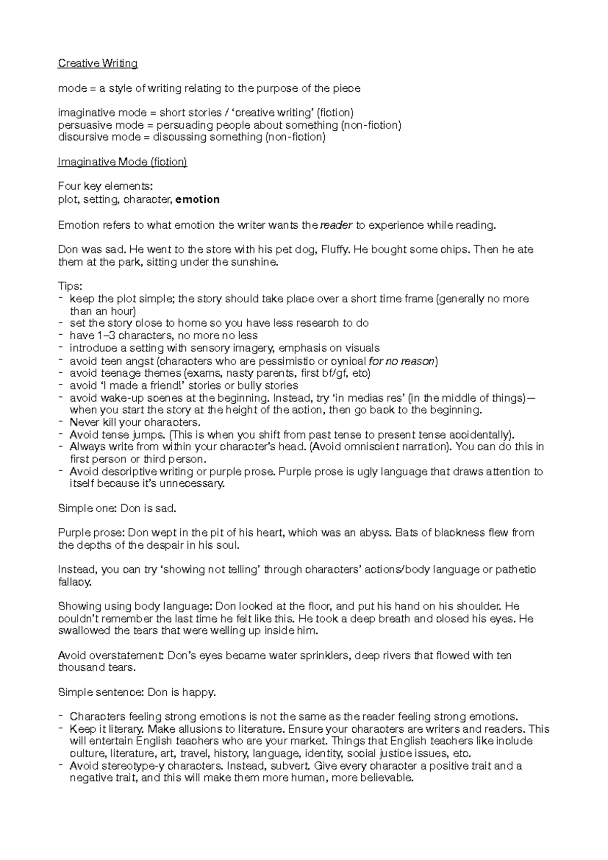 ENG101: Creative Writing - Modes of Writing Explained - Studocu