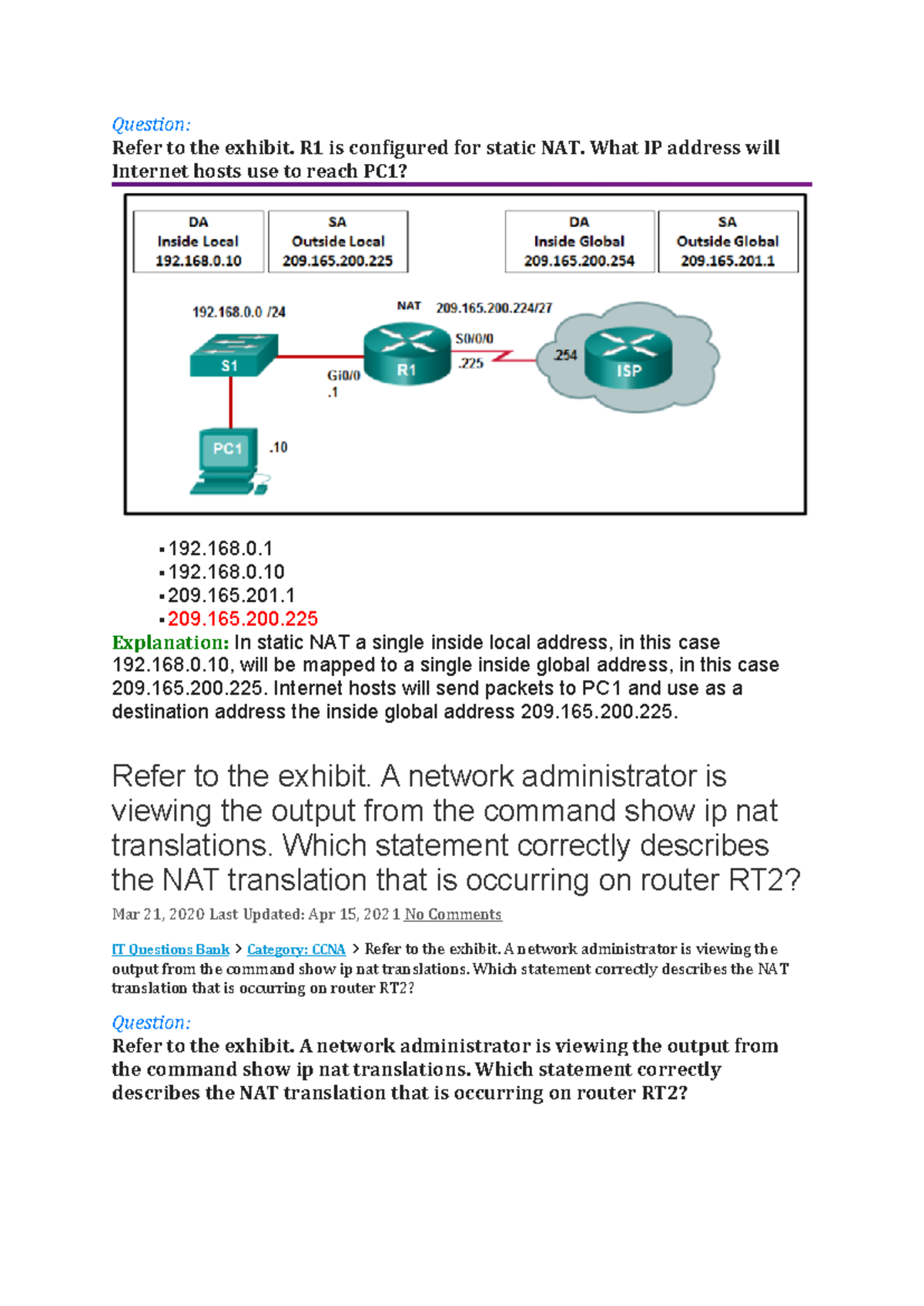 CCNA Exam Notes: Network Address Protocol Study Guide - Studocu