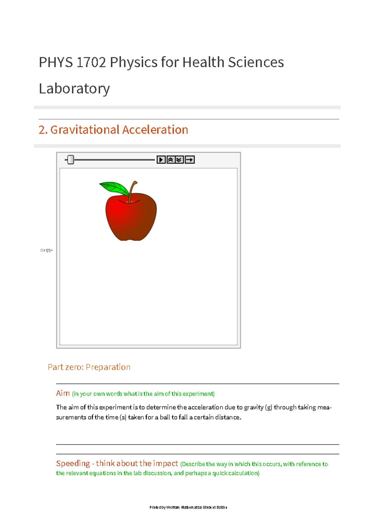 Lab Report: Determining Gravitational Acceleration in PHYS 1702 - Studocu