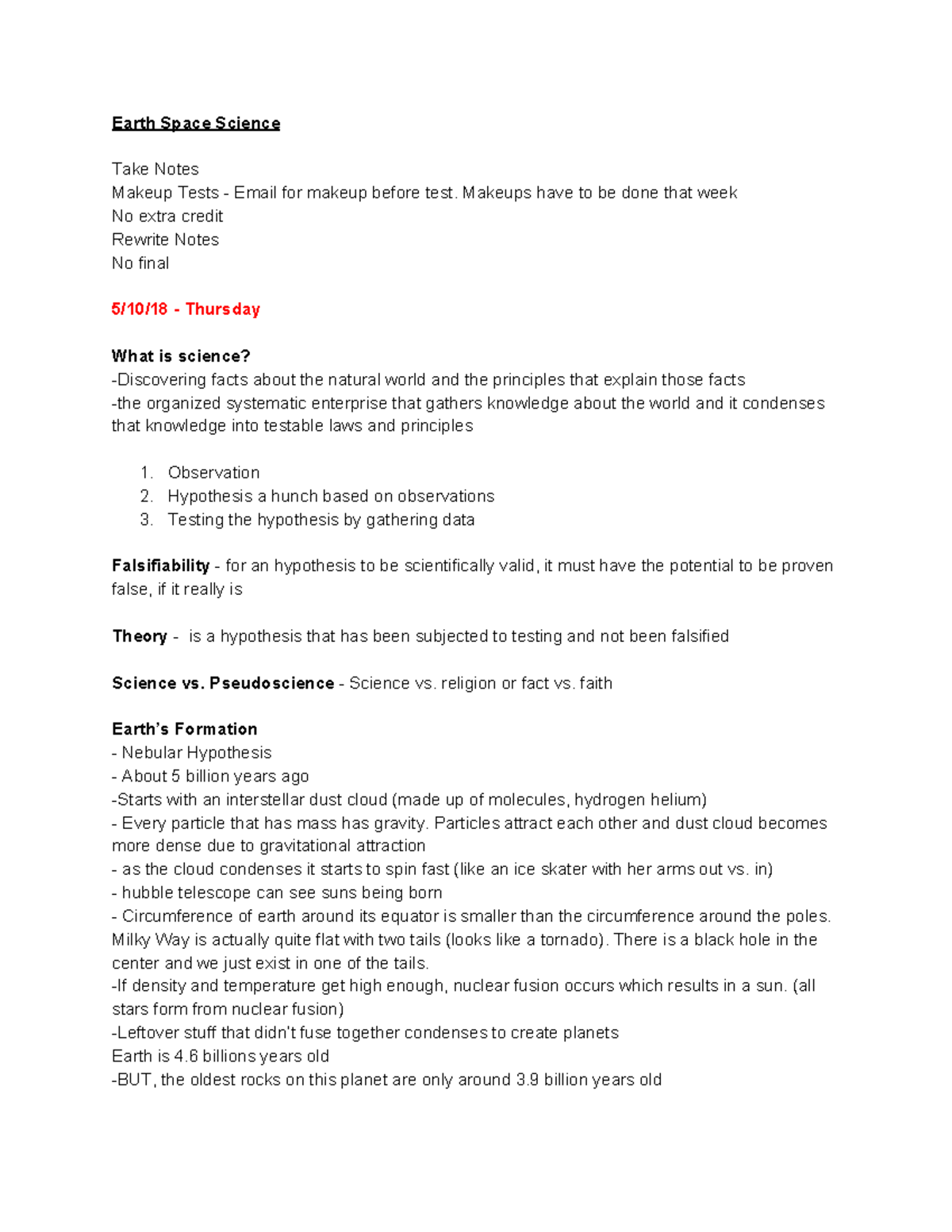 Test 1 Lecture Notes - Earth Space Science Take Notes Makeup Tests ...