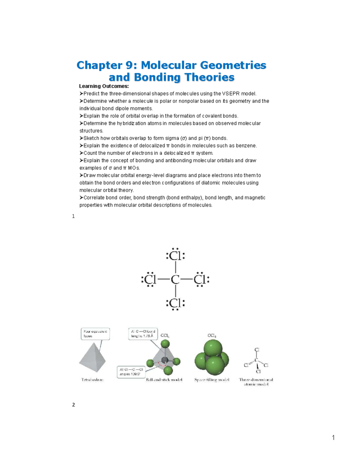 Chapter 9: Molecular Geometries & Bonding Theories Overview - Studocu