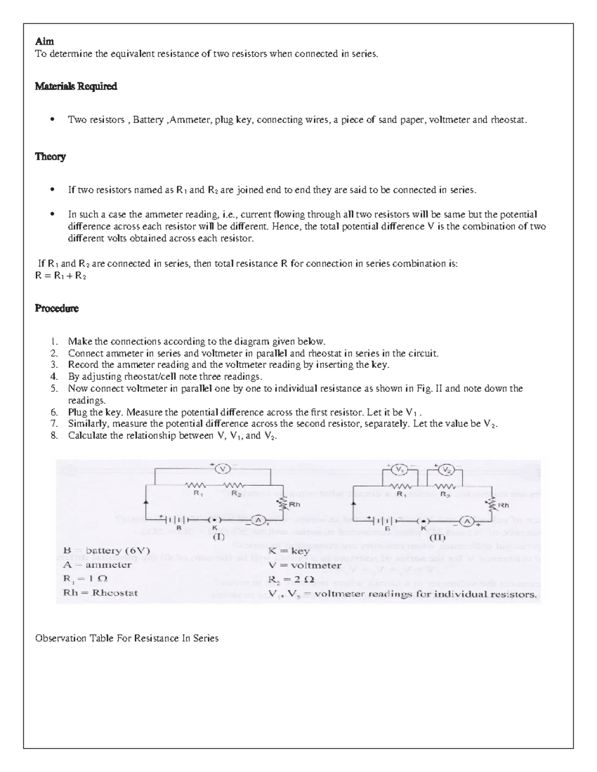 physics practicals - Aim To determine the equivalent resistance of two resistors when connected ...