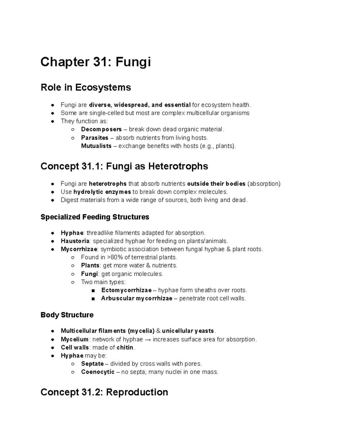 Chapter 31: The Essential Role of Fungi in Ecosystems - Studocu