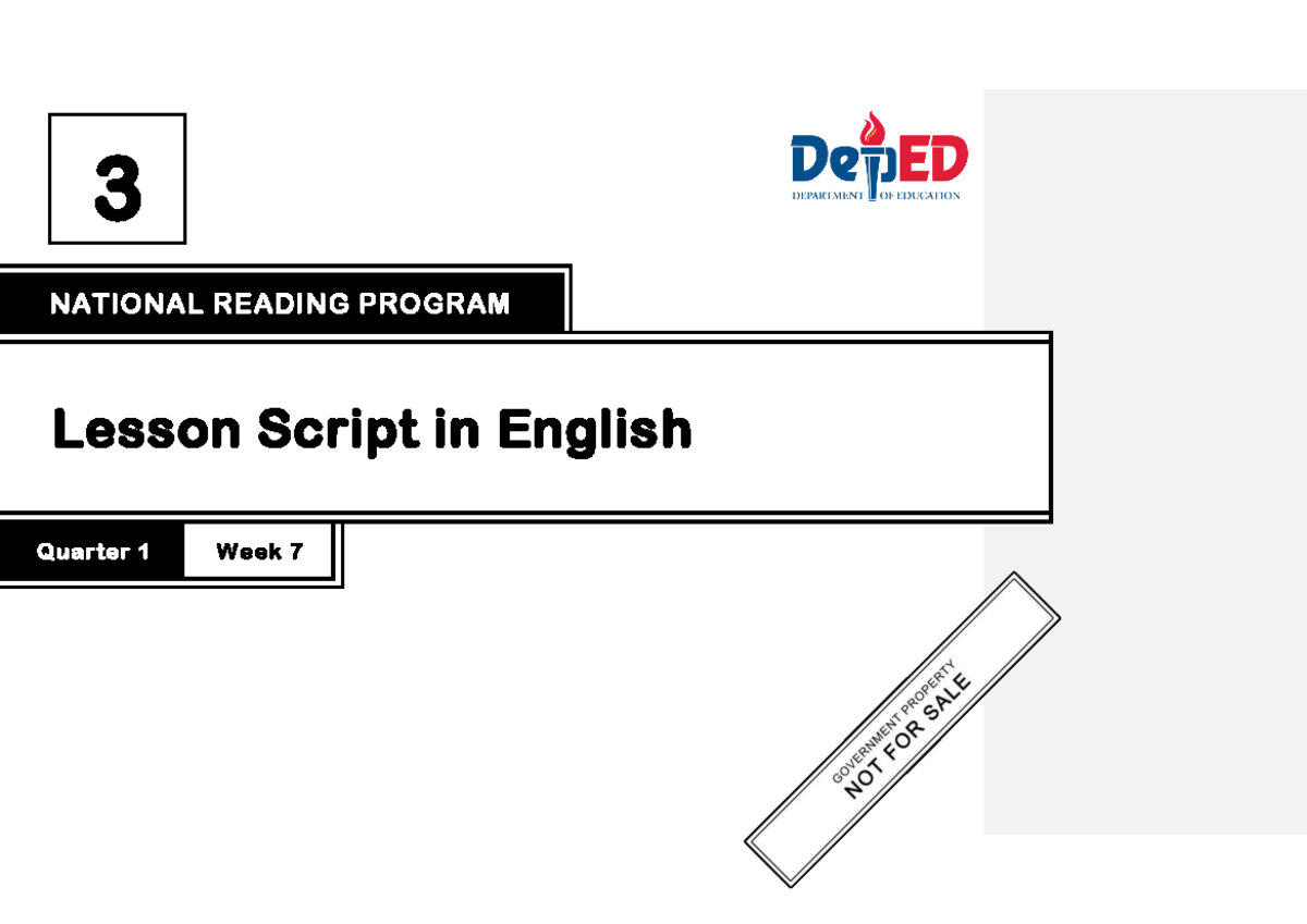 2024 LS G3 NRP Lesson Script: Quarter 1 Week 7 Activities - Studocu