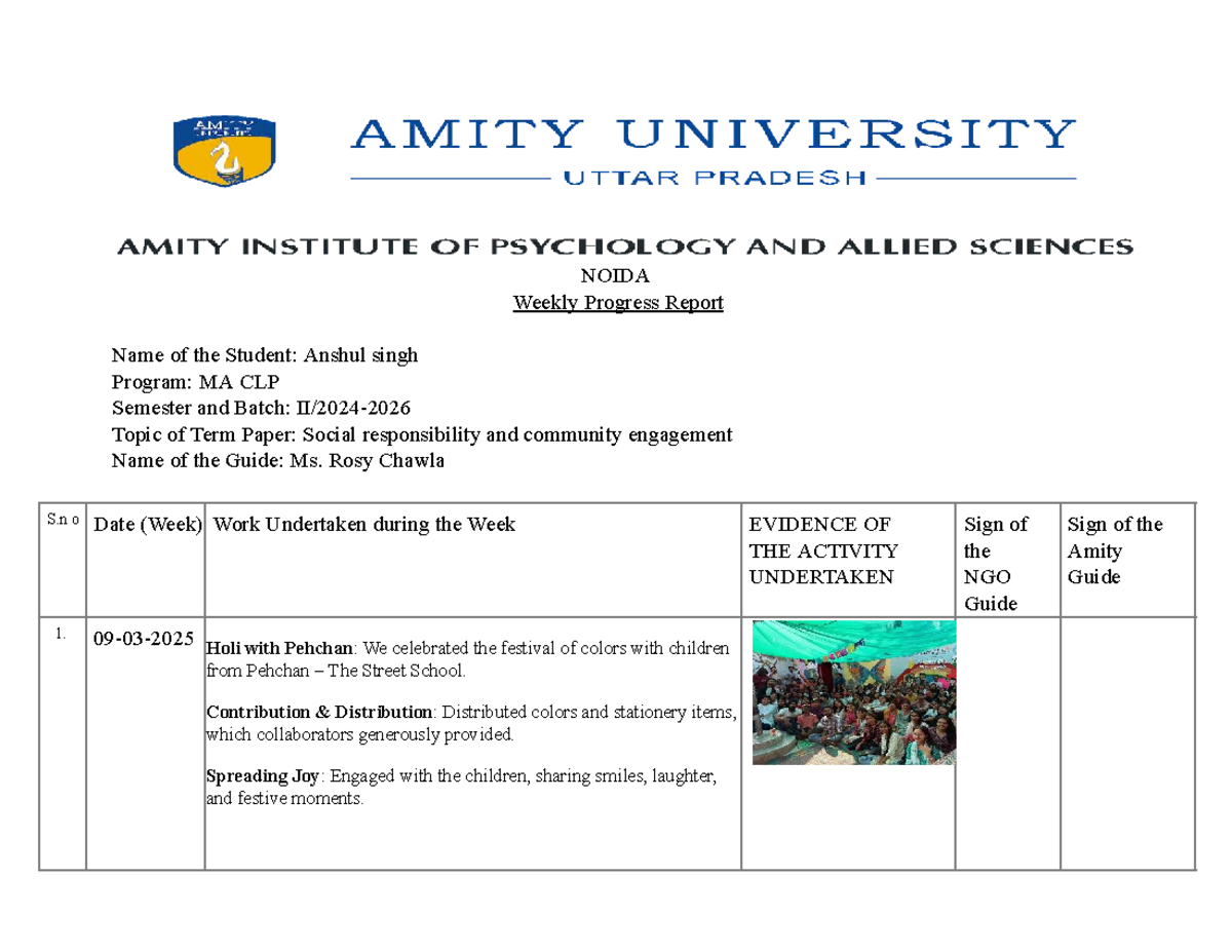 OABC WPR Format - NOIDA Weekly Progress Report Name of the Student ...