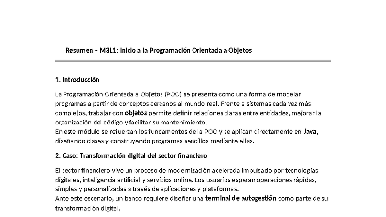 Resumen M3: Introducción a la Programación Orientada a Objetos en Java - Studocu