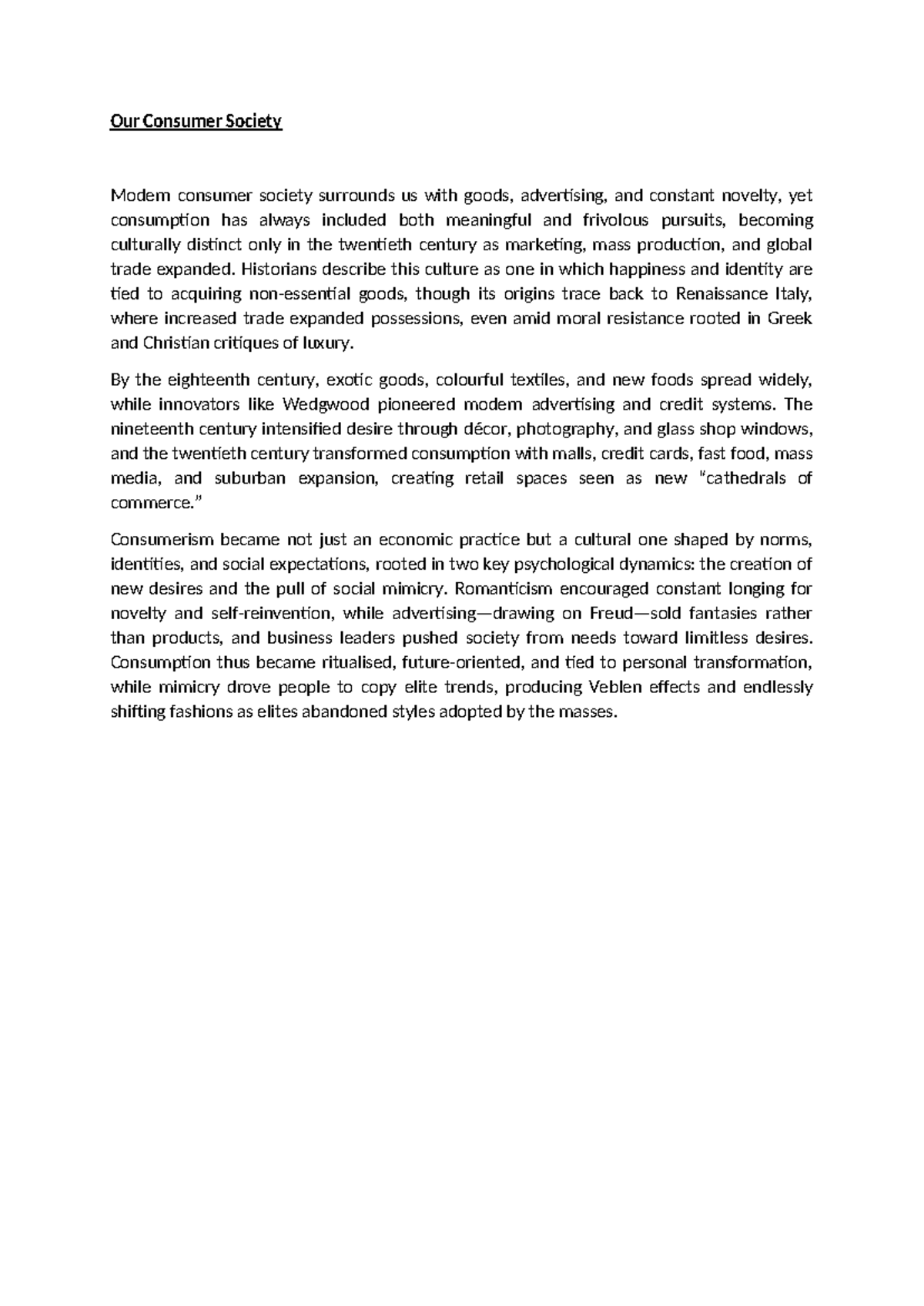 Consumerism in Modern Society: A Summary of Cultural Dynamics - Studocu