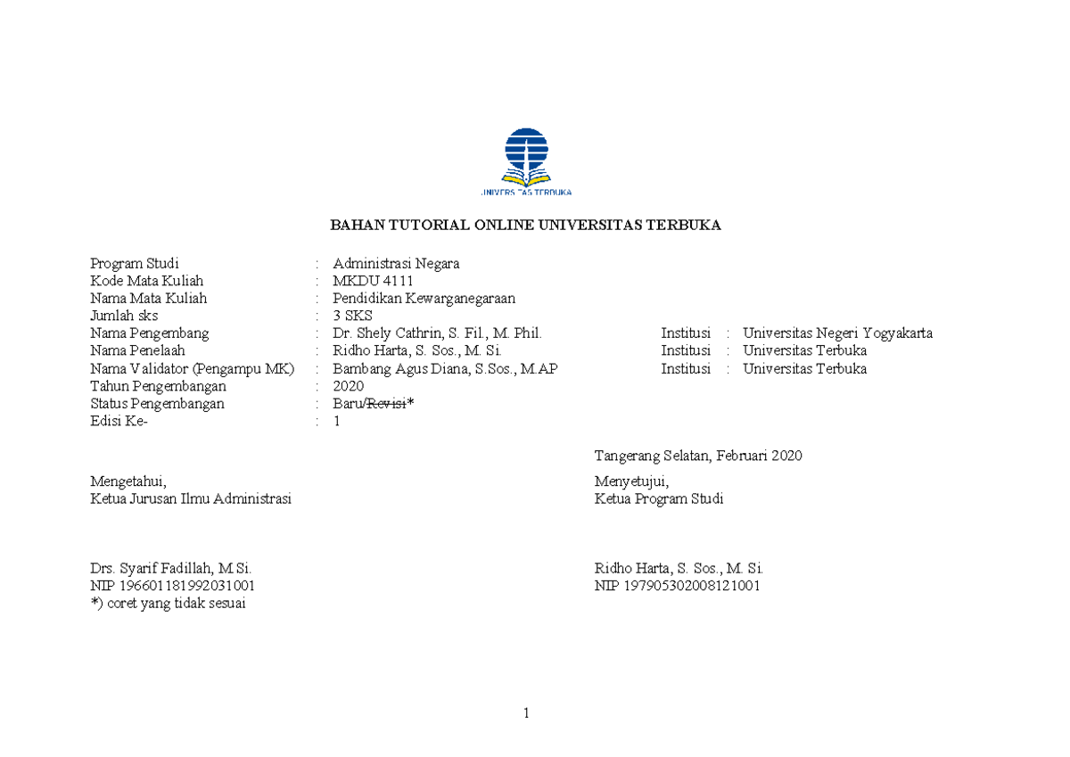 Rancang Aktivitas Tutorial (RAT) MKDU 4111: Pendidikan Kewarganegaraan ...