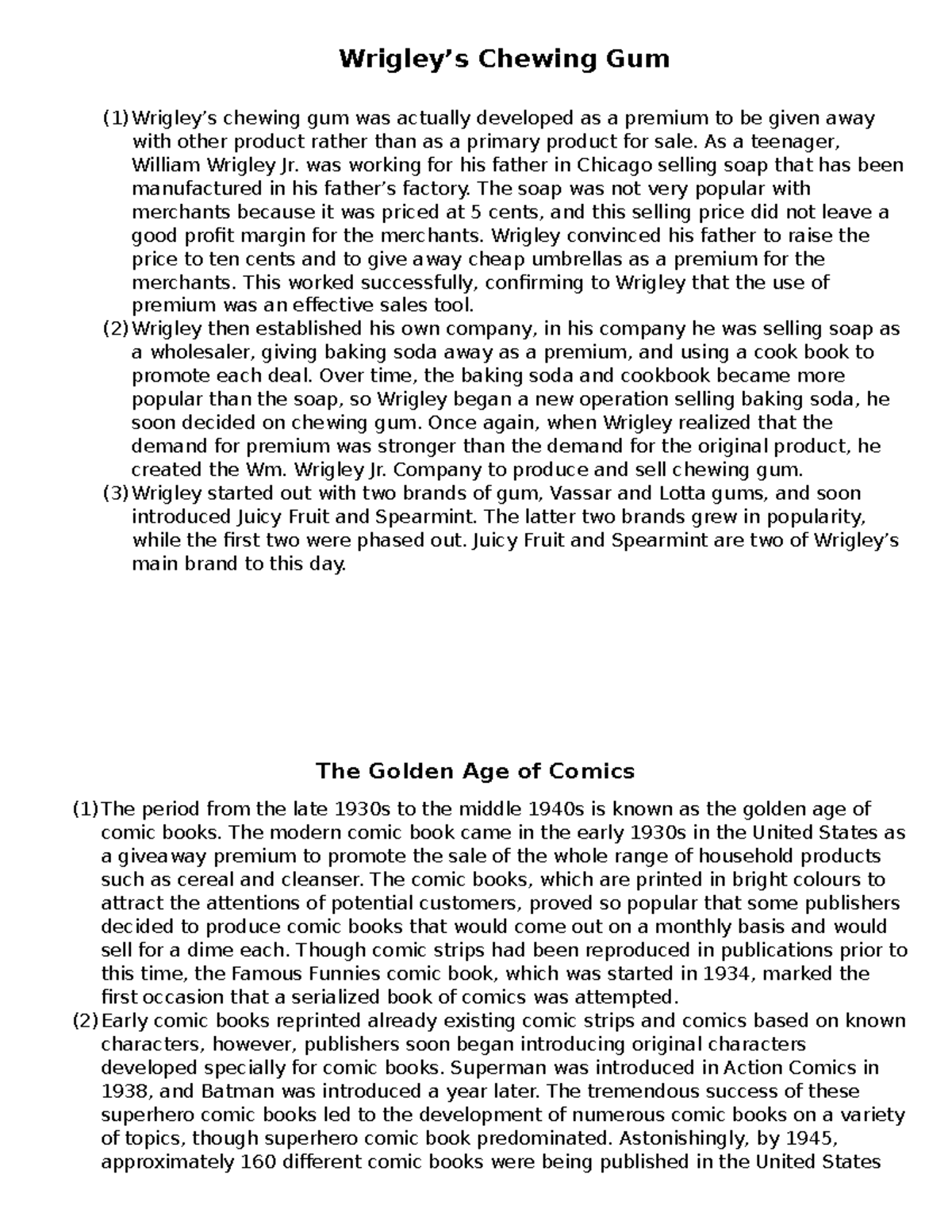 Wrigley's Chewing Gum & The Golden Age of Comics: A Study Guide - Studocu