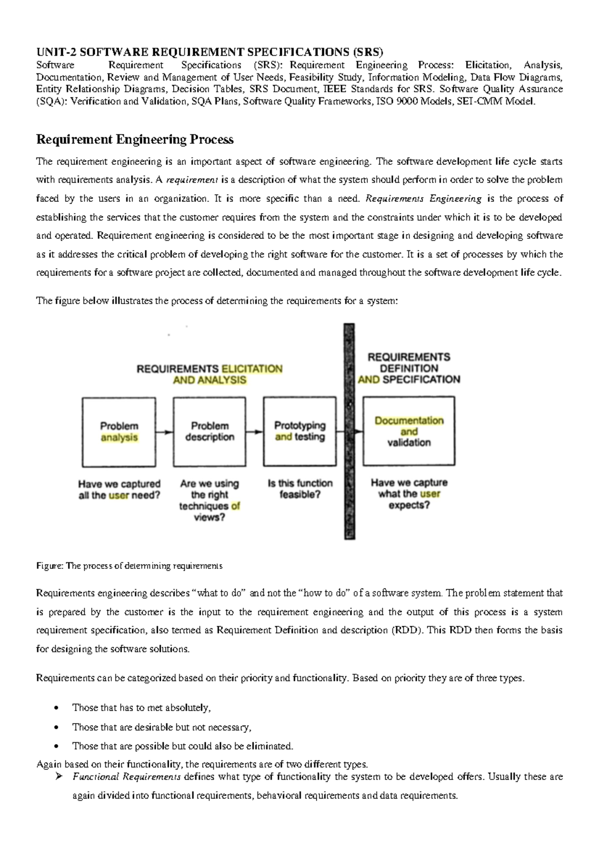 UNIT-2 SRS: Comprehensive Guide to Software Requirement Engineering - Studocu