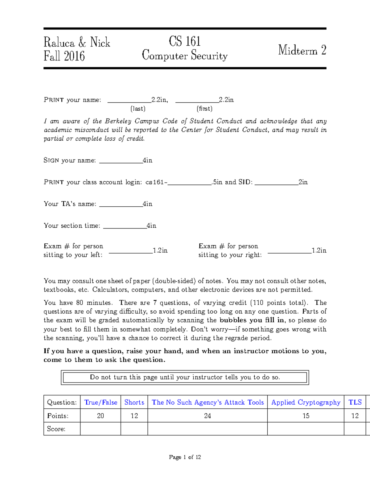 CS 161 Fall 2016 Midterm 2 Solutions and Explanations - Studocu