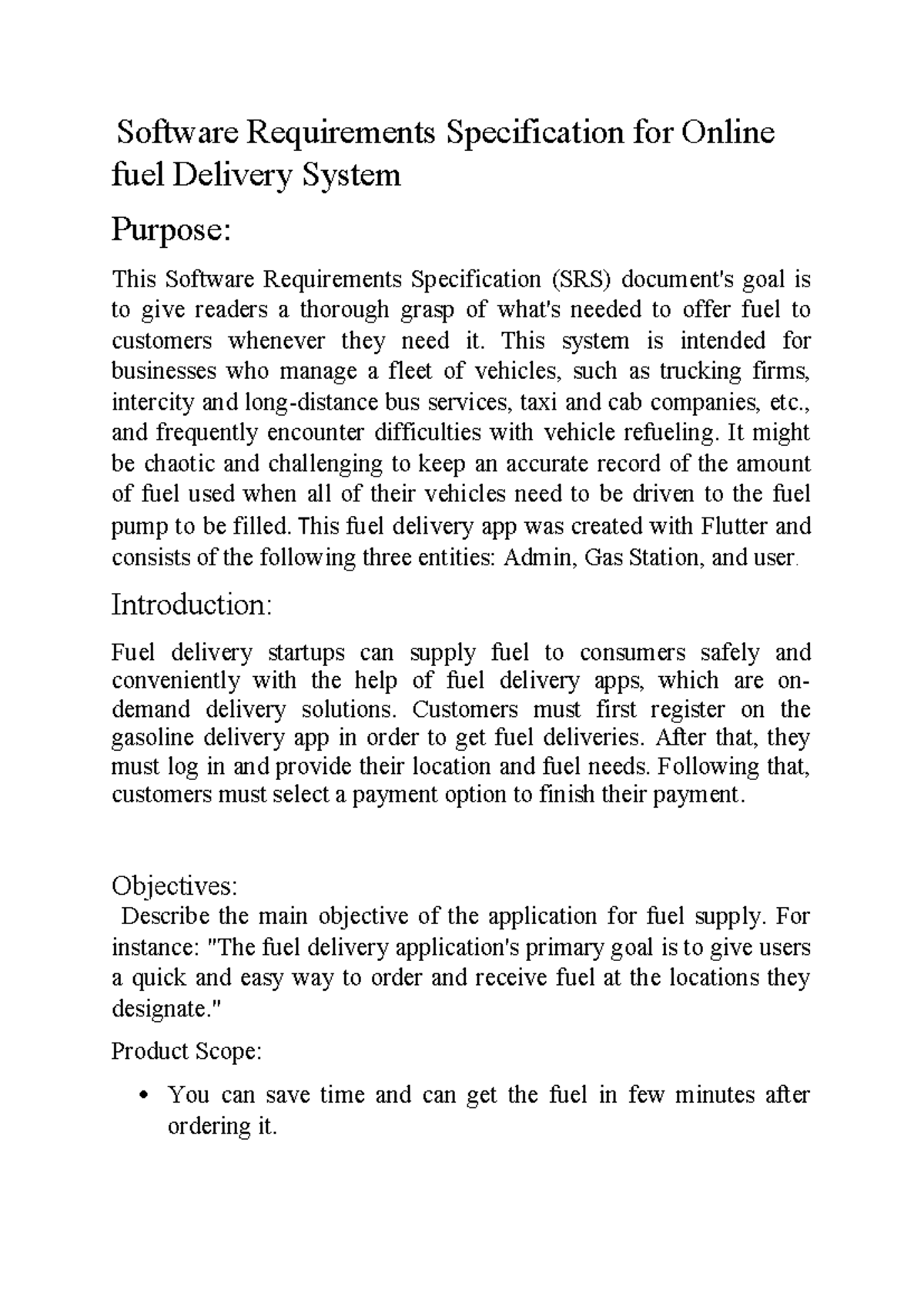 SRS-1: Software Requirements Specification for Online Fuel Delivery ...