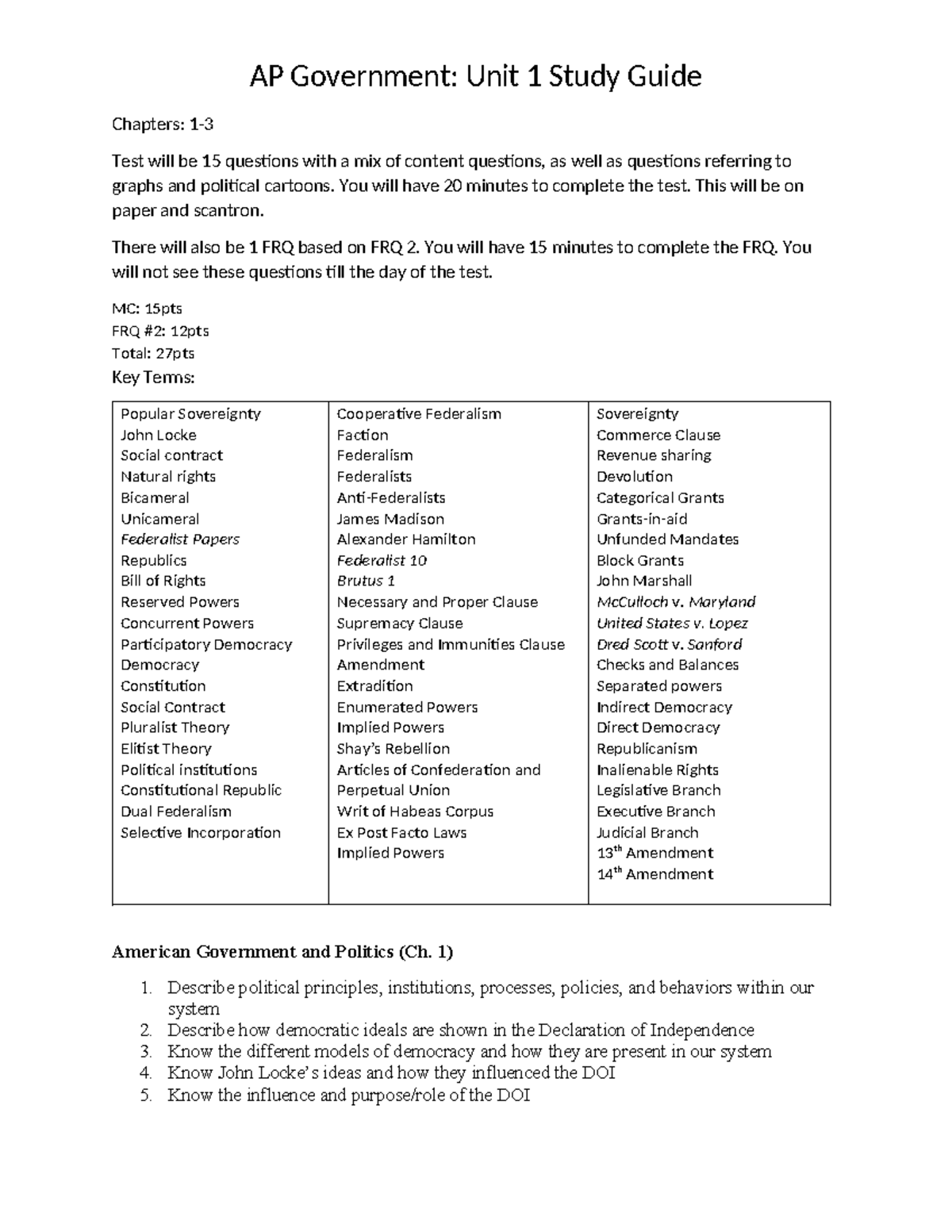 AP Government: Unit 1 Study Guide for F21 Exam Prep - Studocu