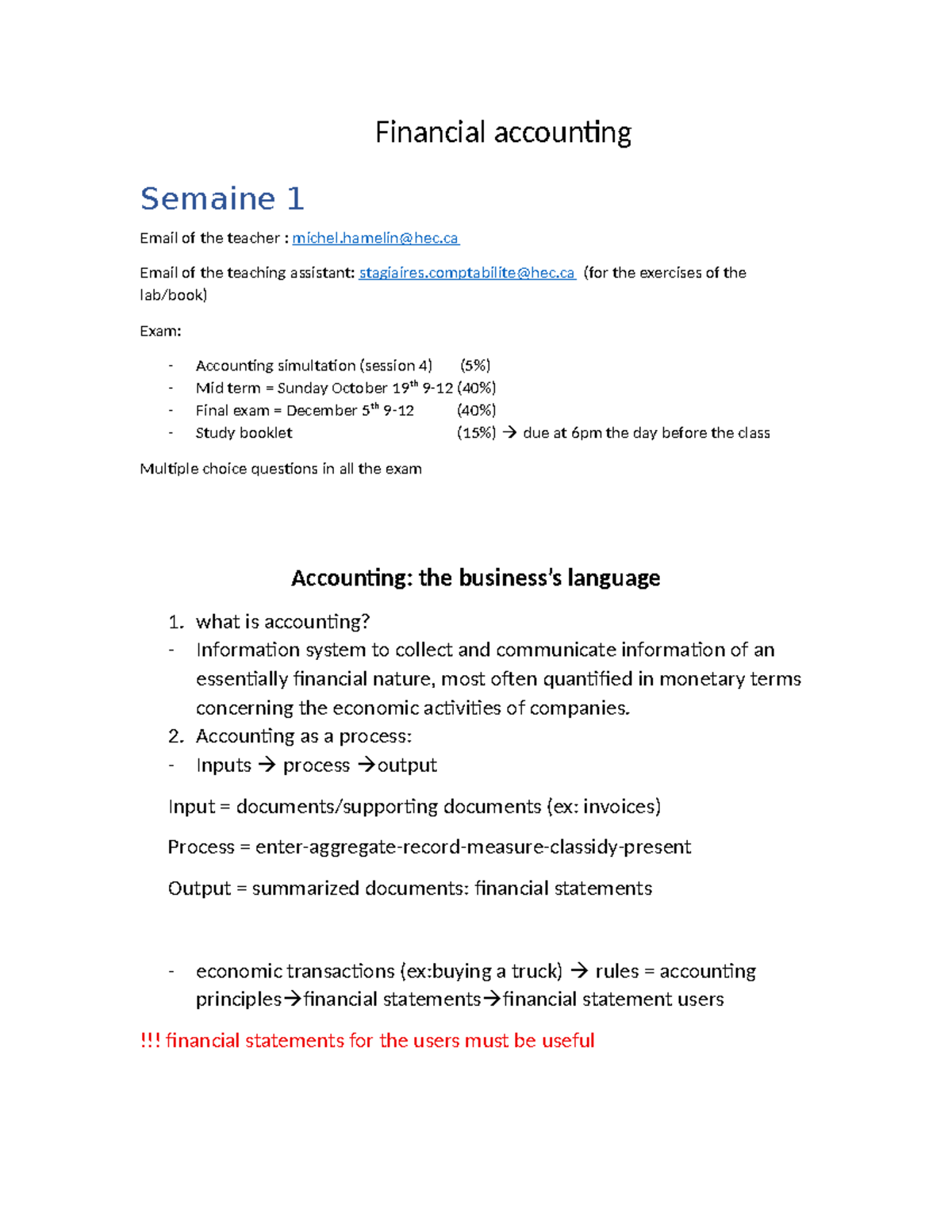 Financial Accounting Notes: Week 1 Overview and Key Concepts - Studocu