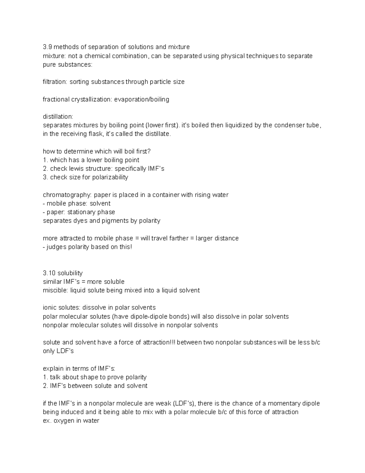 Lecture Notes on Separation Methods & Solubility (3.9 + 3.10) - Studocu