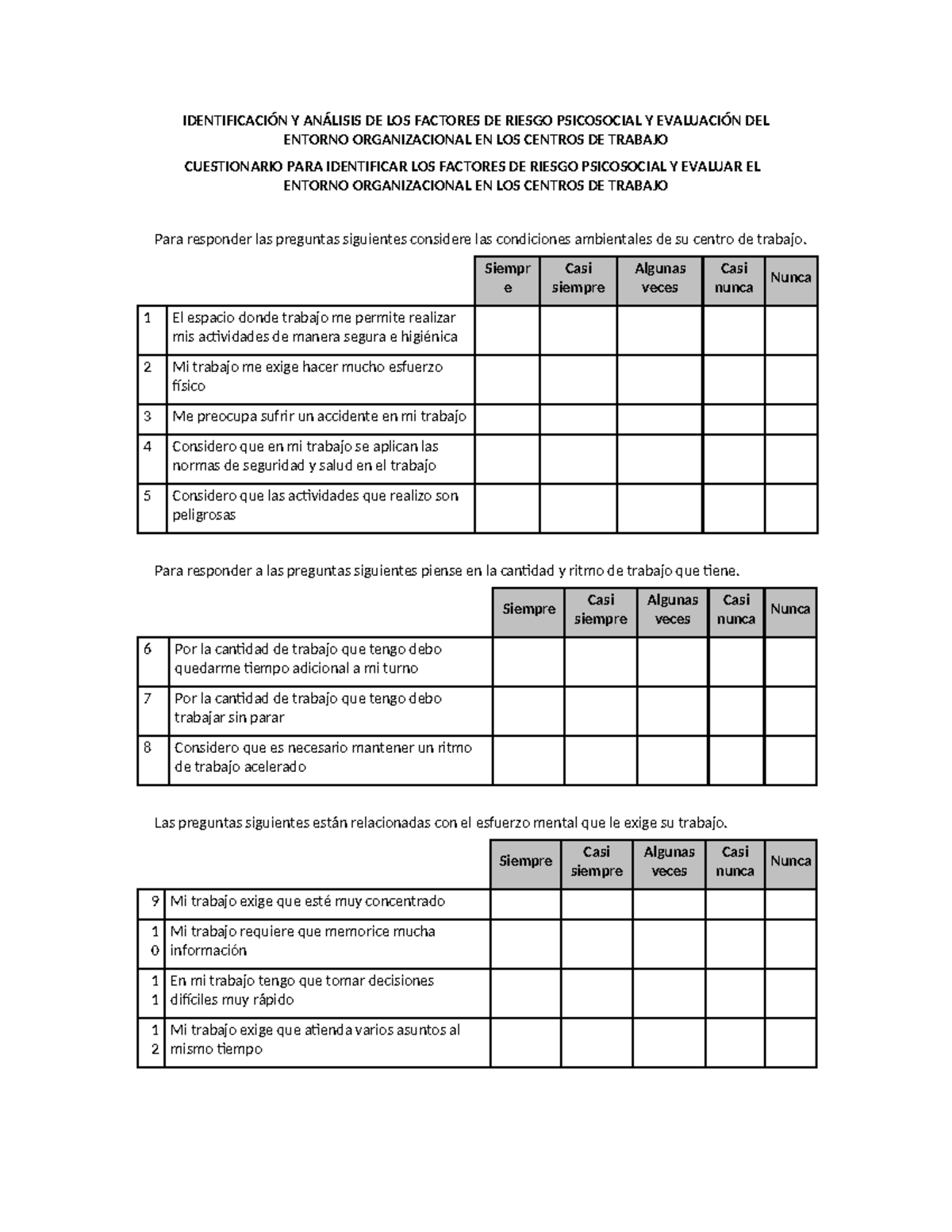 Cuestionario NOM-035: Análisis de Riesgos Psicosociales en el Trabajo - Studocu