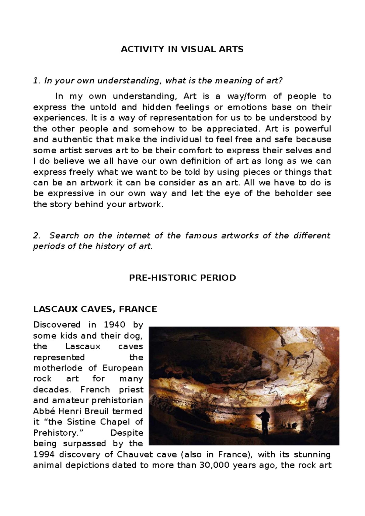 Activity 1: Understanding Art and Its Historical Context in Visual Arts ...