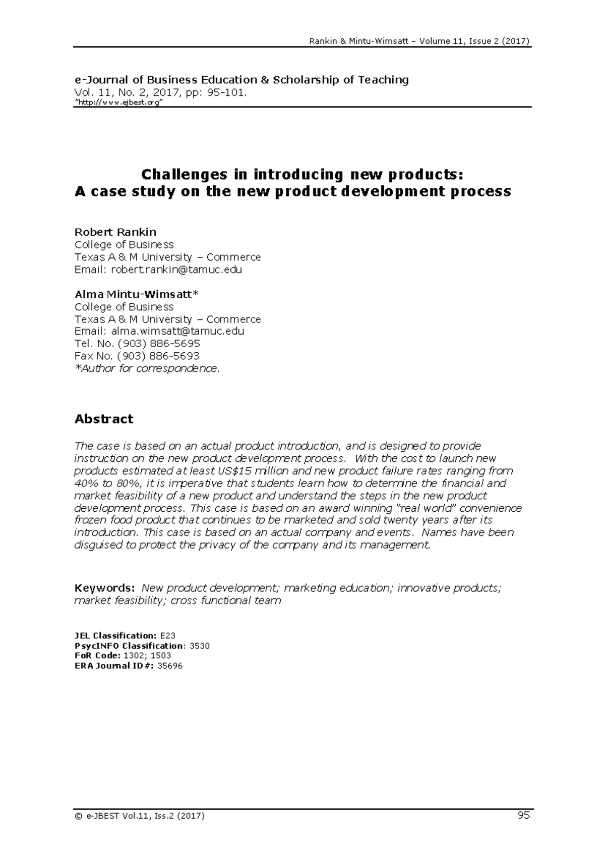 New product development case study - e-Journal of Business Education ...