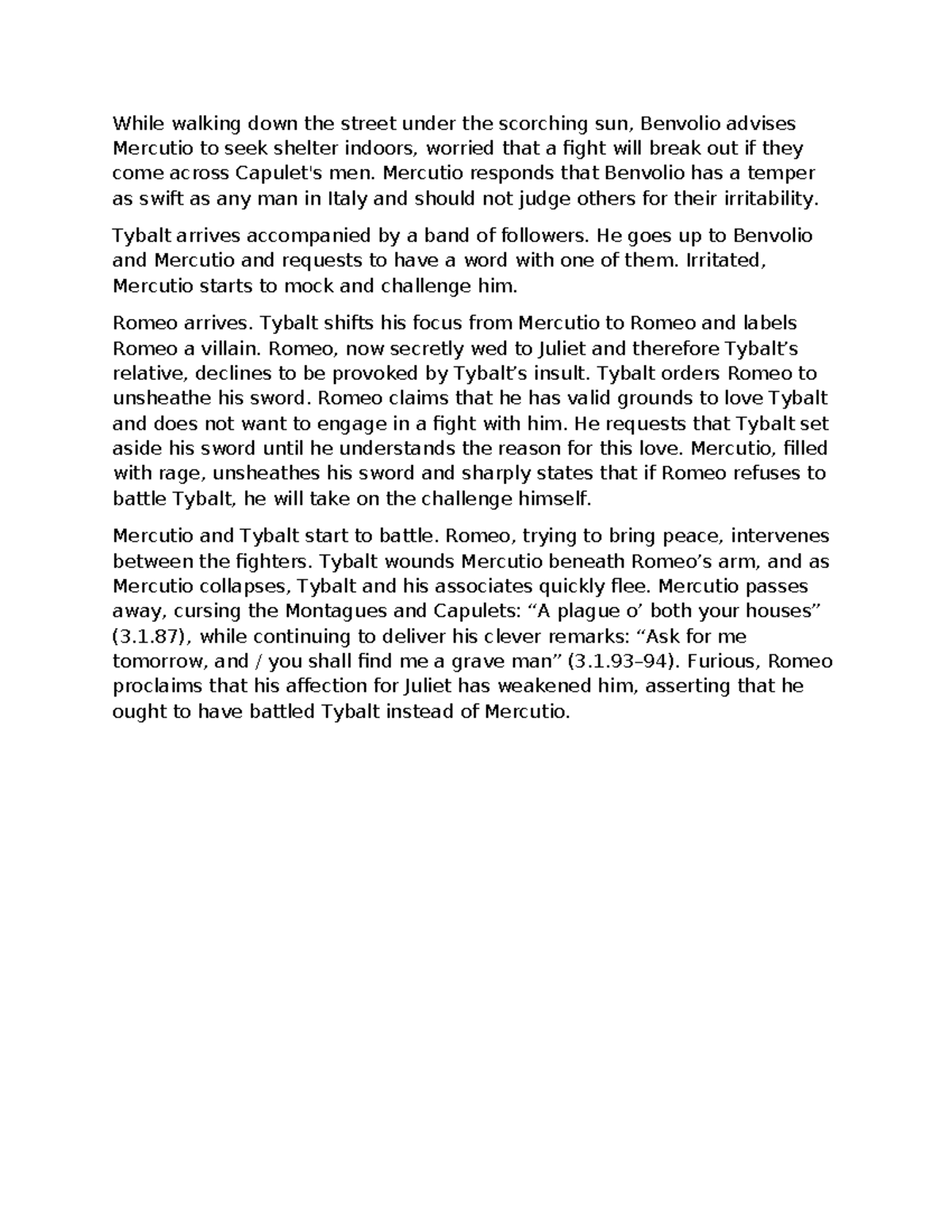 Romeo and Juliet Act 3, Scene 1 Summary Analysis - Studocu