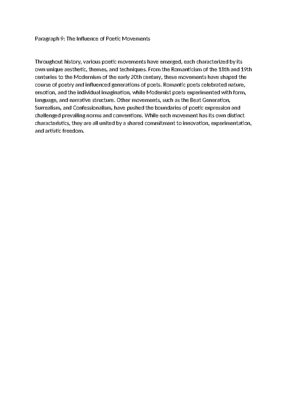 Poetry 9 - Paragraph 9: The Influence of Poetic Movements Throughout ...