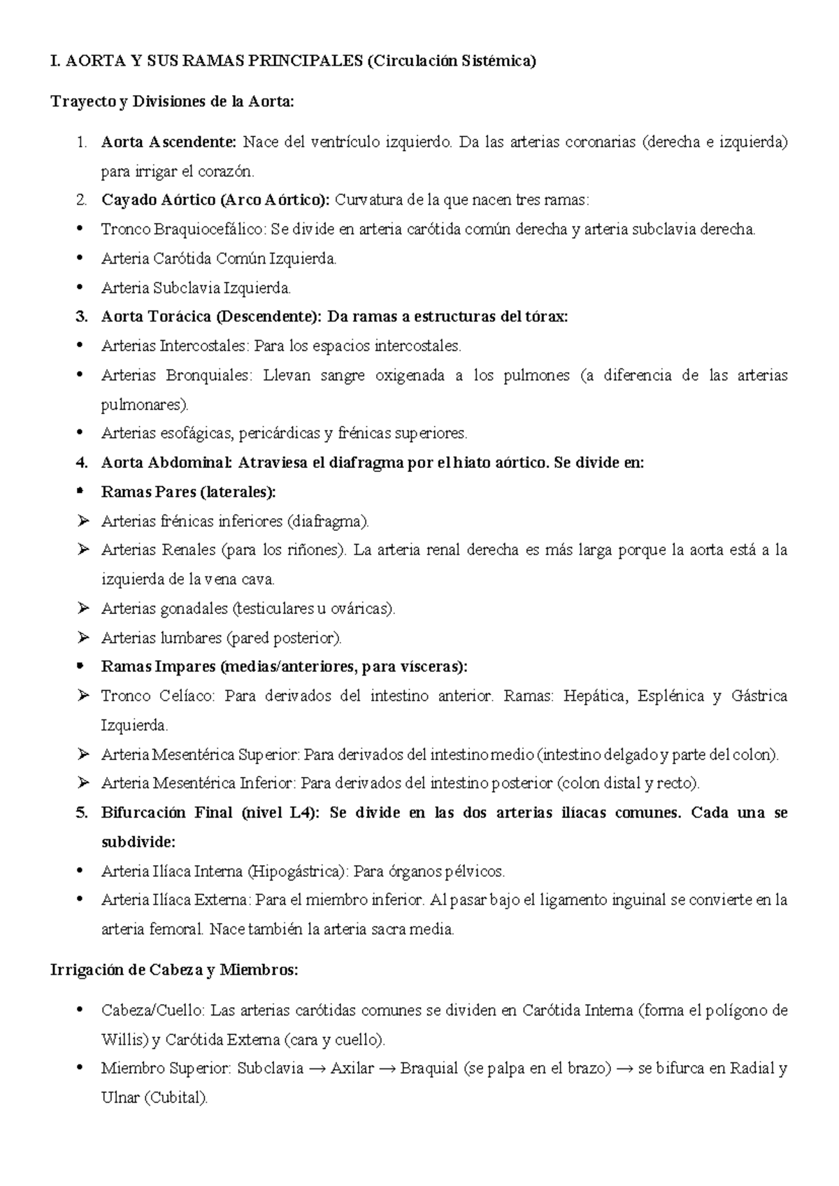 Aorta y Sus Ramas Principales: Circulación Sistémica y Funciones - Studocu