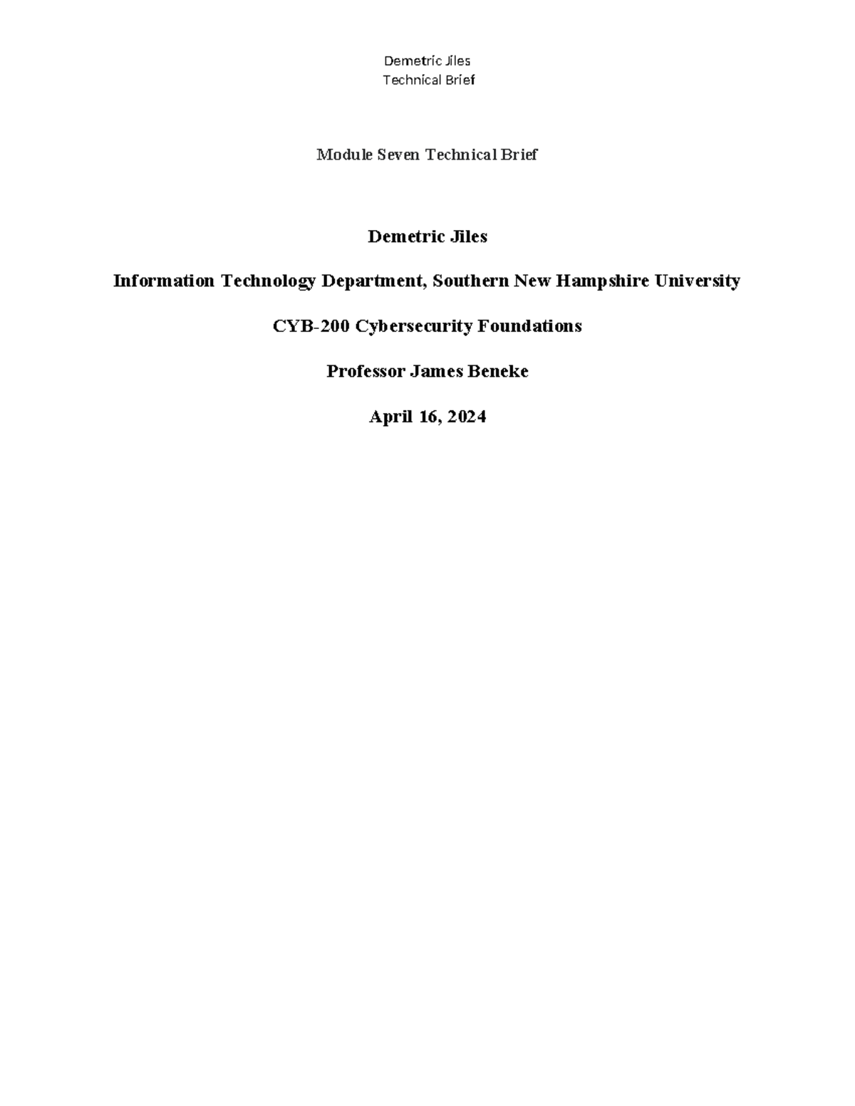 CYB 200 Project Three Technical Brief Jiles Dee - Technical Brief ...