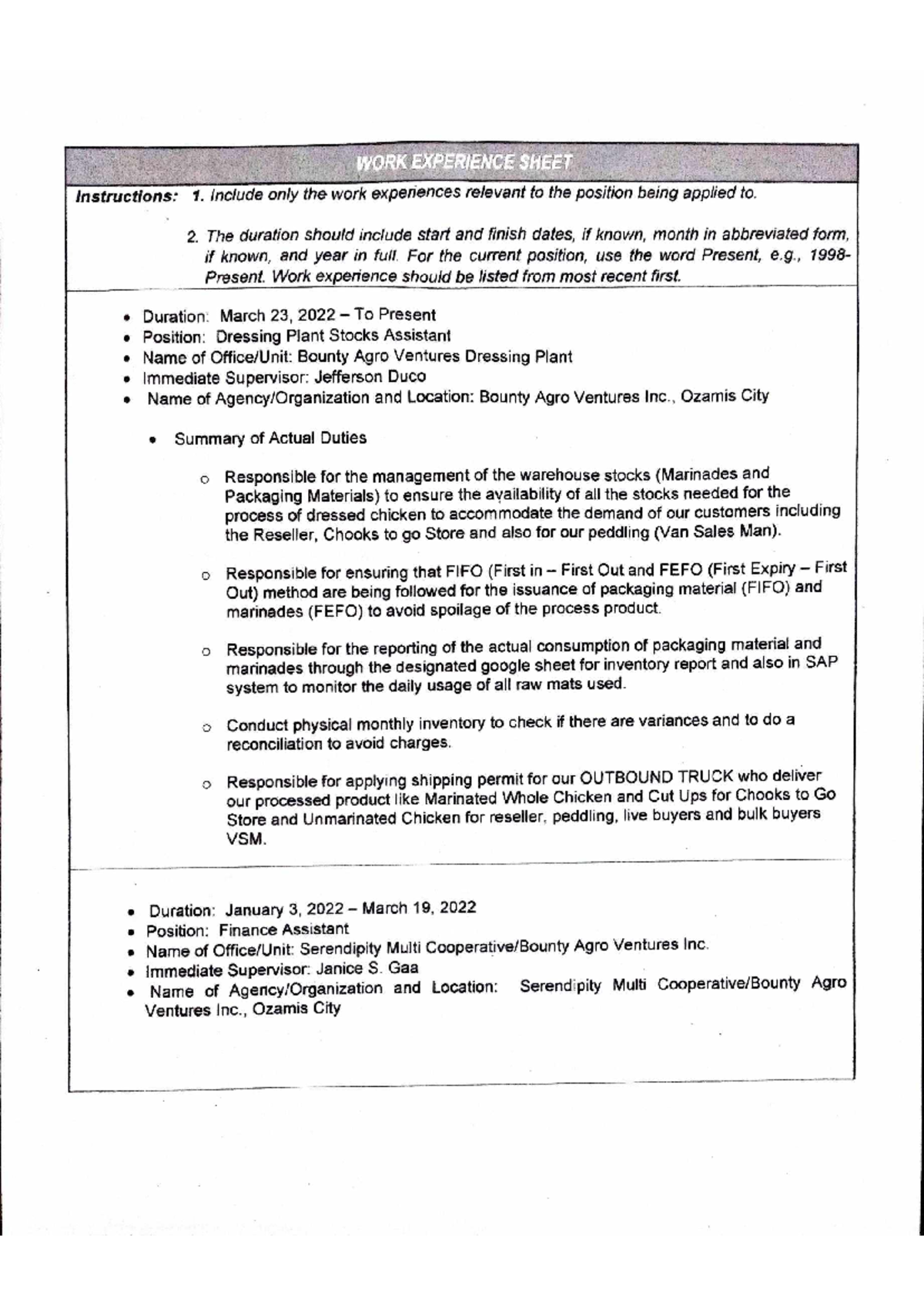 WORK Experience Record for Job Applications - Studocu