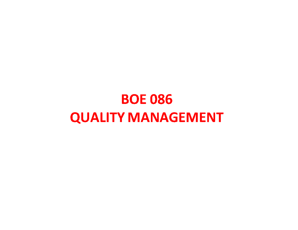 BOE 086 QUALITY MANAGEMENT SYLLABUS - UNIT I Overview - Studocu