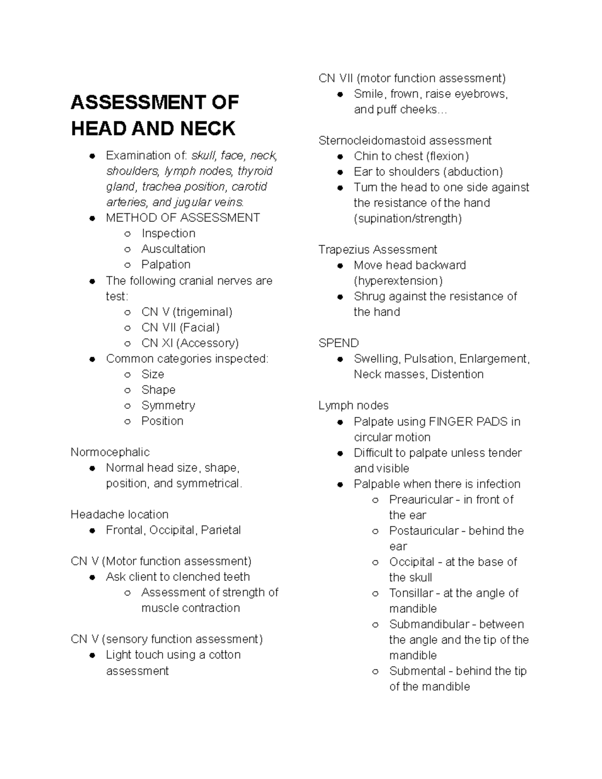 Health Assessment - Comprehensive Final Exam Review (NURS 202) - Studocu