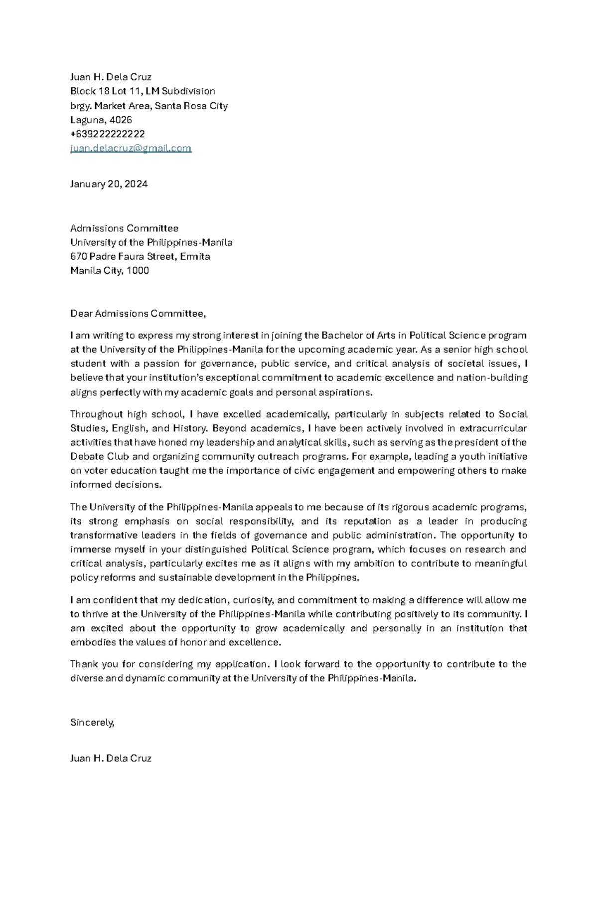 Sample- Application- Letter - Juan H. Dela Cruz Block 18 Lot 11, LM ...