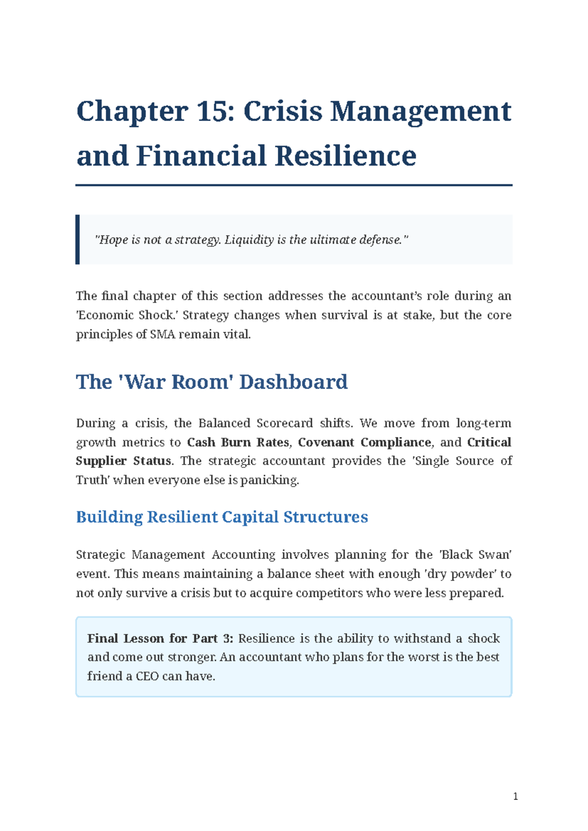 Chapter 15: Crisis Management & Financial Resilience Strategies - Studocu