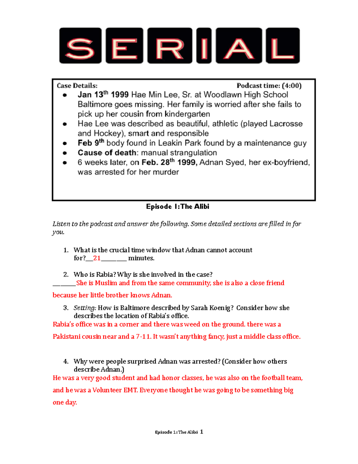 Episode 1: The Alibi - Detailed Analysis and Key Insights - Studocu