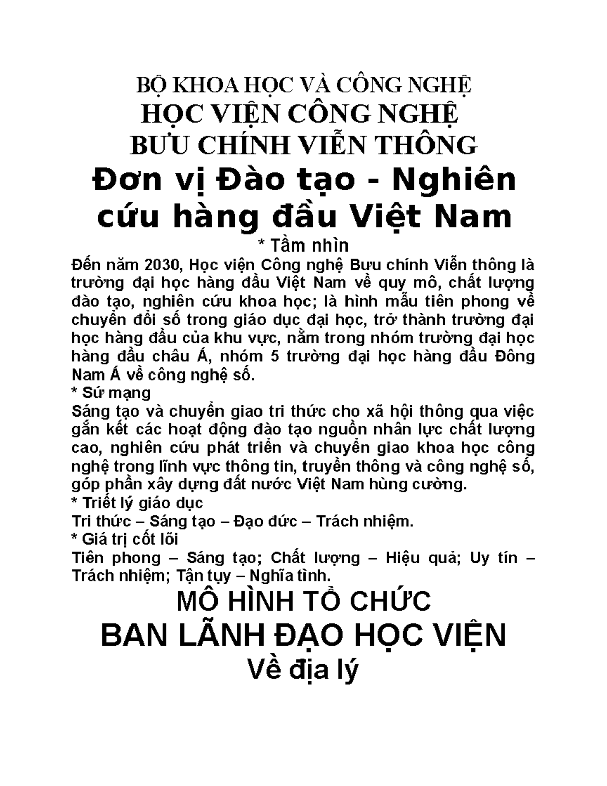 Tầm Nhìn và Sứ Mạng Học Viện Công Nghệ Bưu Chính Viễn Thông 2030 - SHCD ...