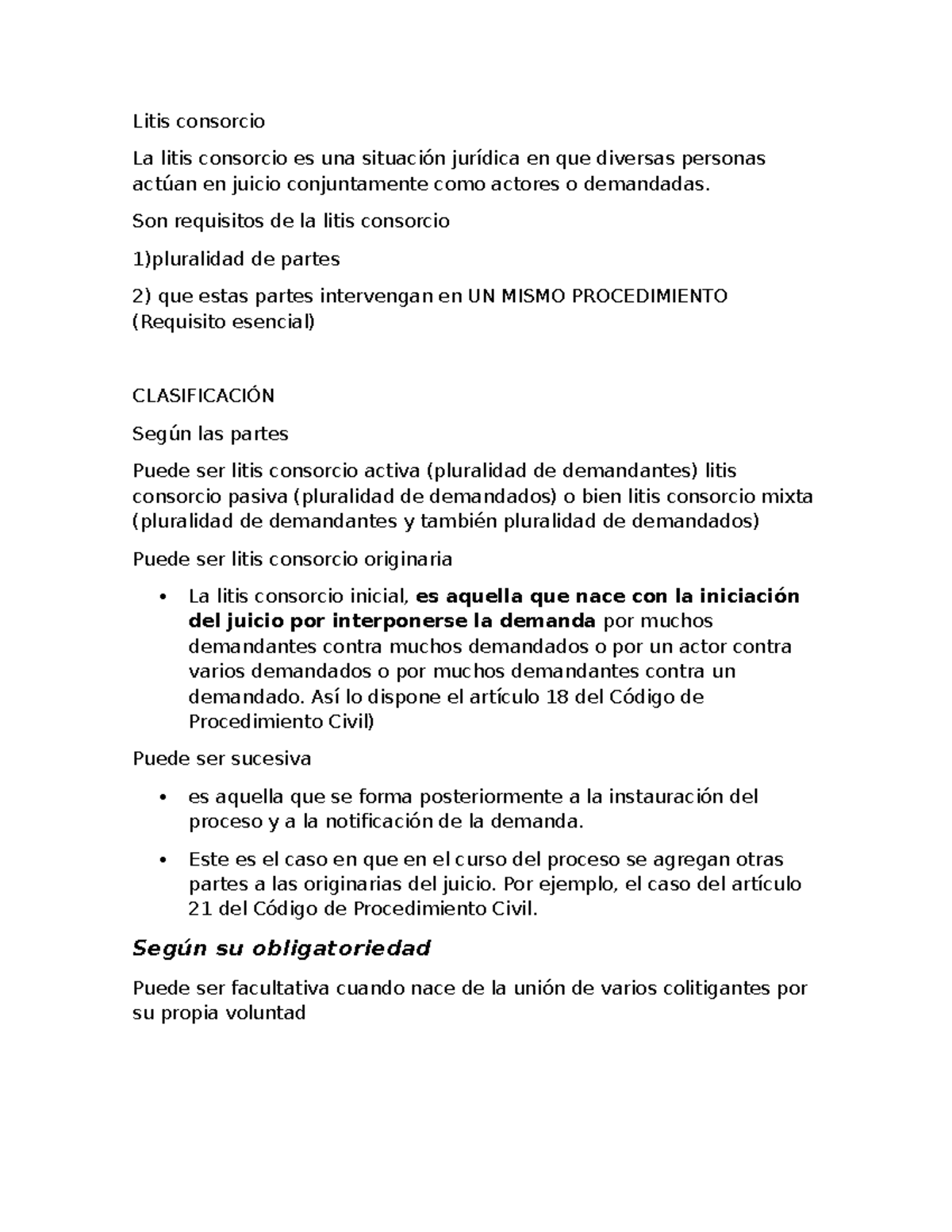Litis Consorcio: Conceptos y Clasificación en el Proceso Civil - Studocu