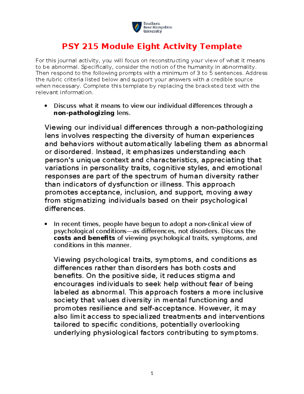 PSY 215 Module Eight Activity Template - PSY 215 Module Eight Activity Template For this journal ...