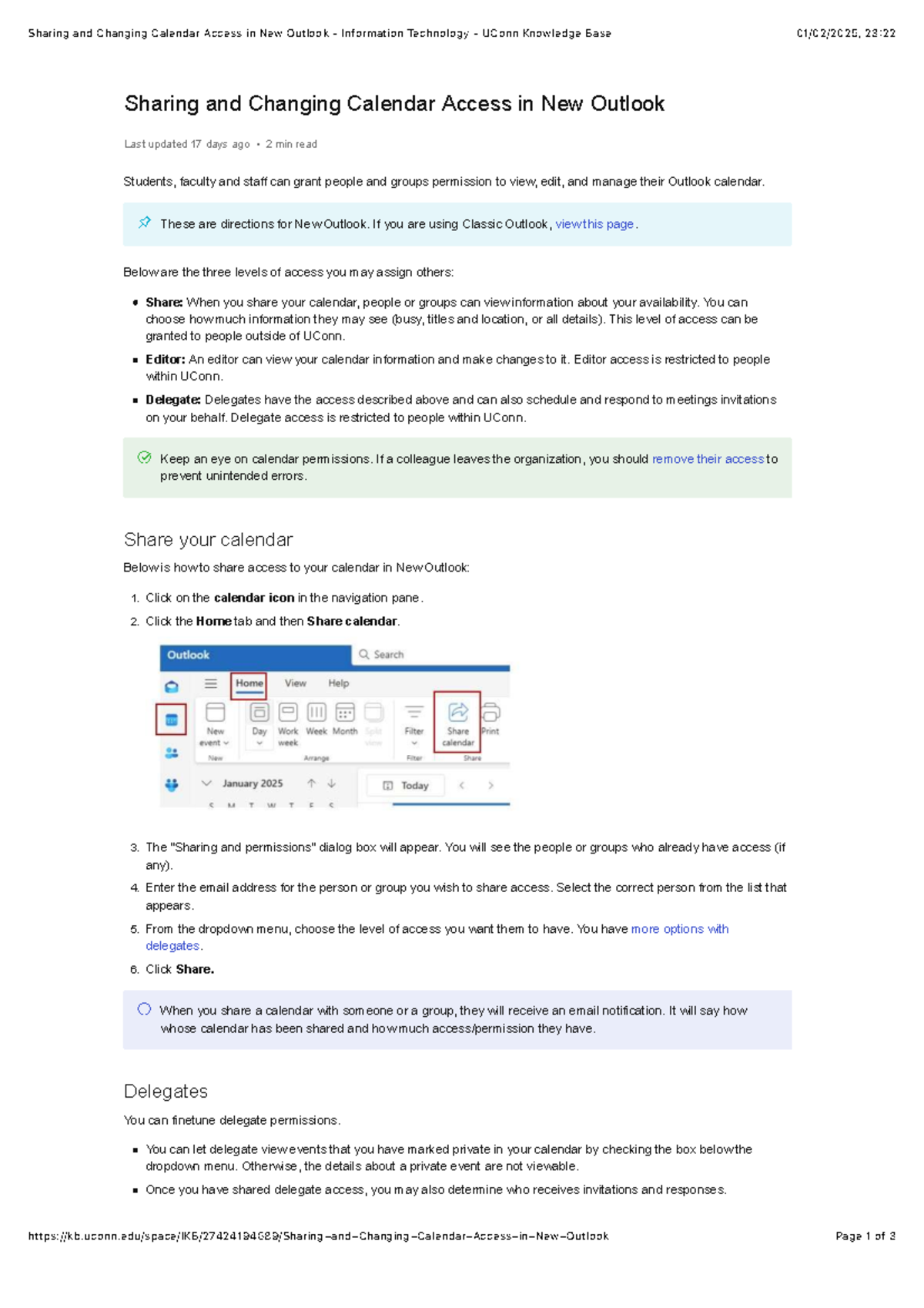 UConn - Sharing and Changing Calendar Access in New Outlook ...