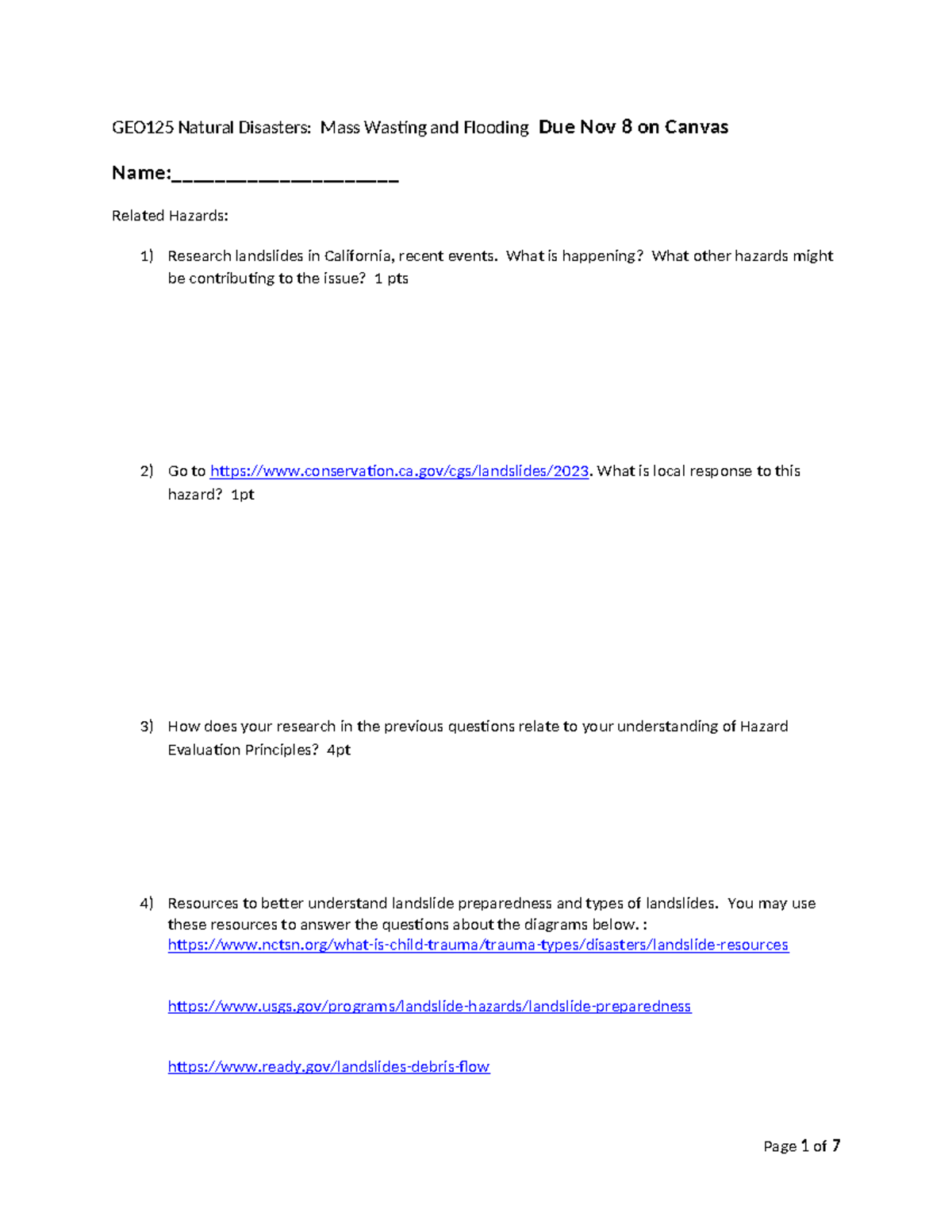 GEO125 Landslides Flooding and River Worksheet Fall 2023 - GEO125 ...