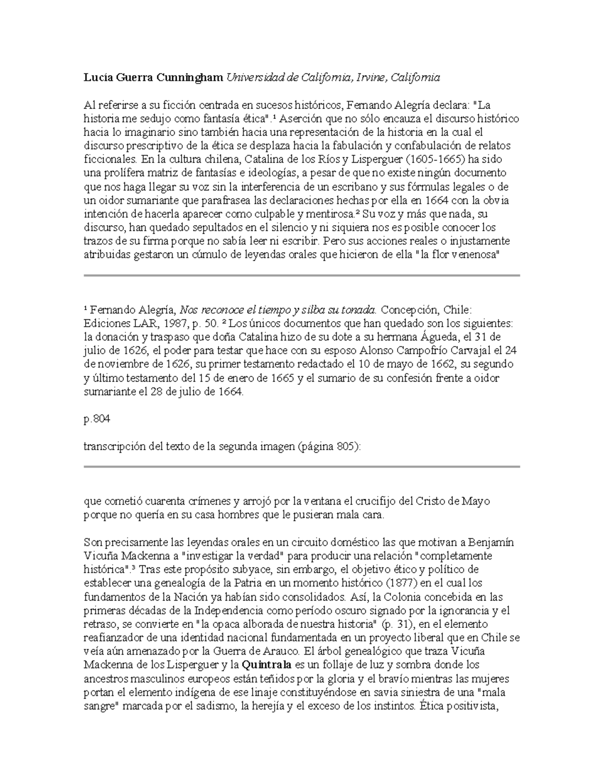 Historia y Representación: El Caso de la Quintrala (LIT 101) - Studocu