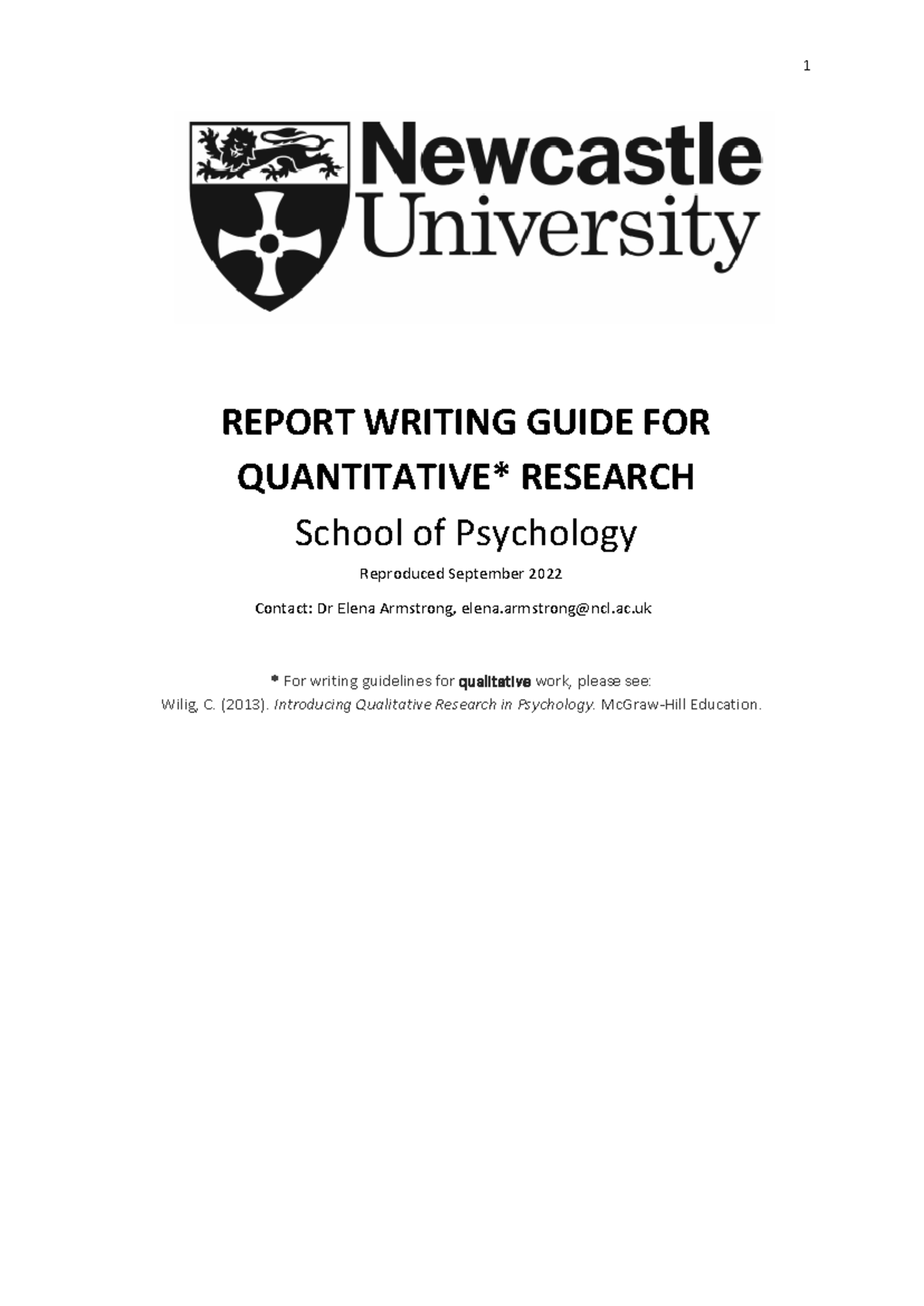 School of Psychology Quantitative Research Report Writing Guide 2022-23 ...