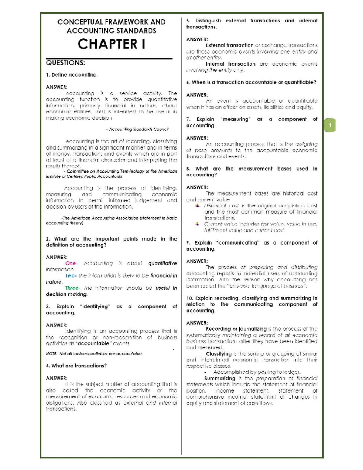 Conceptual Framework Accounting Standards 2019 Edition Answer Key