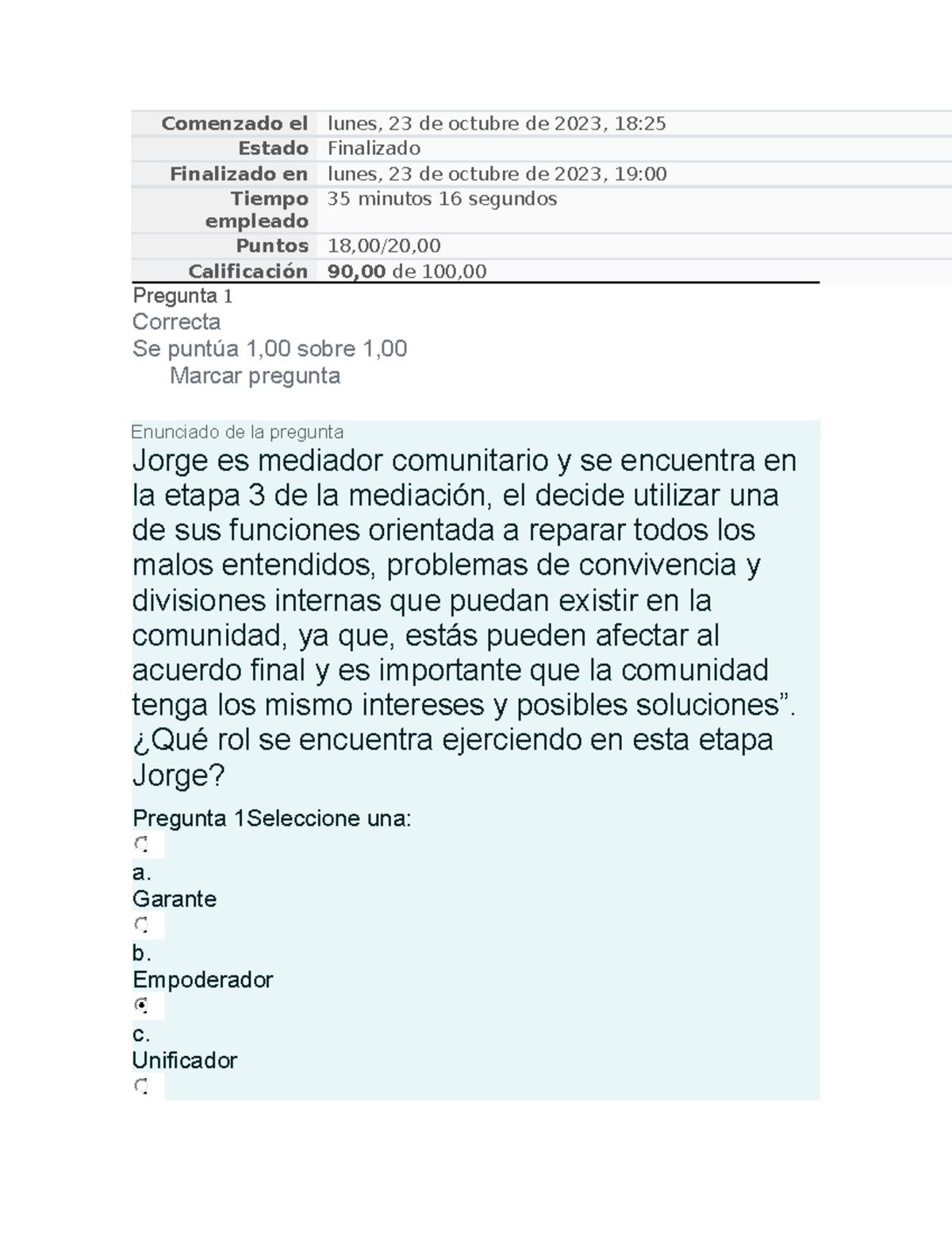 Prueba 1: Mediación Comunitaria - Ejercicios y Respuestas - Studocu