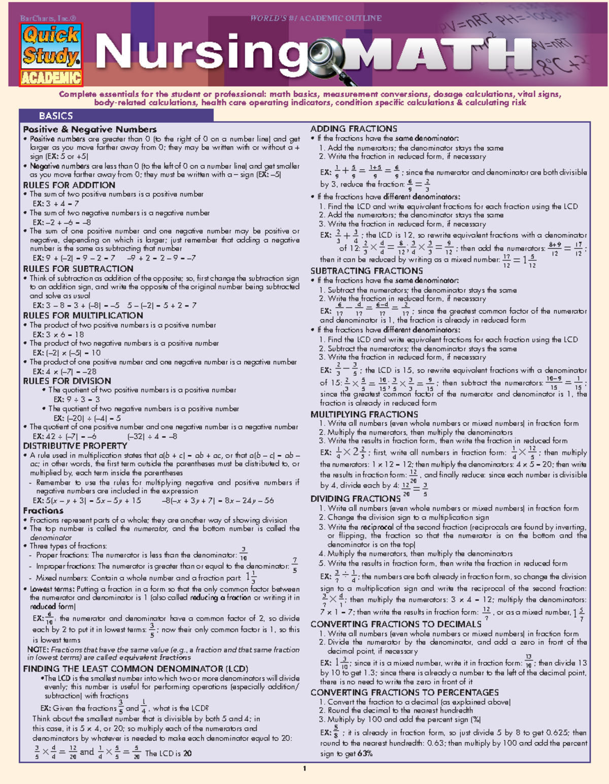 Quick Note Nursing Math - Complete essentials for the student or ...