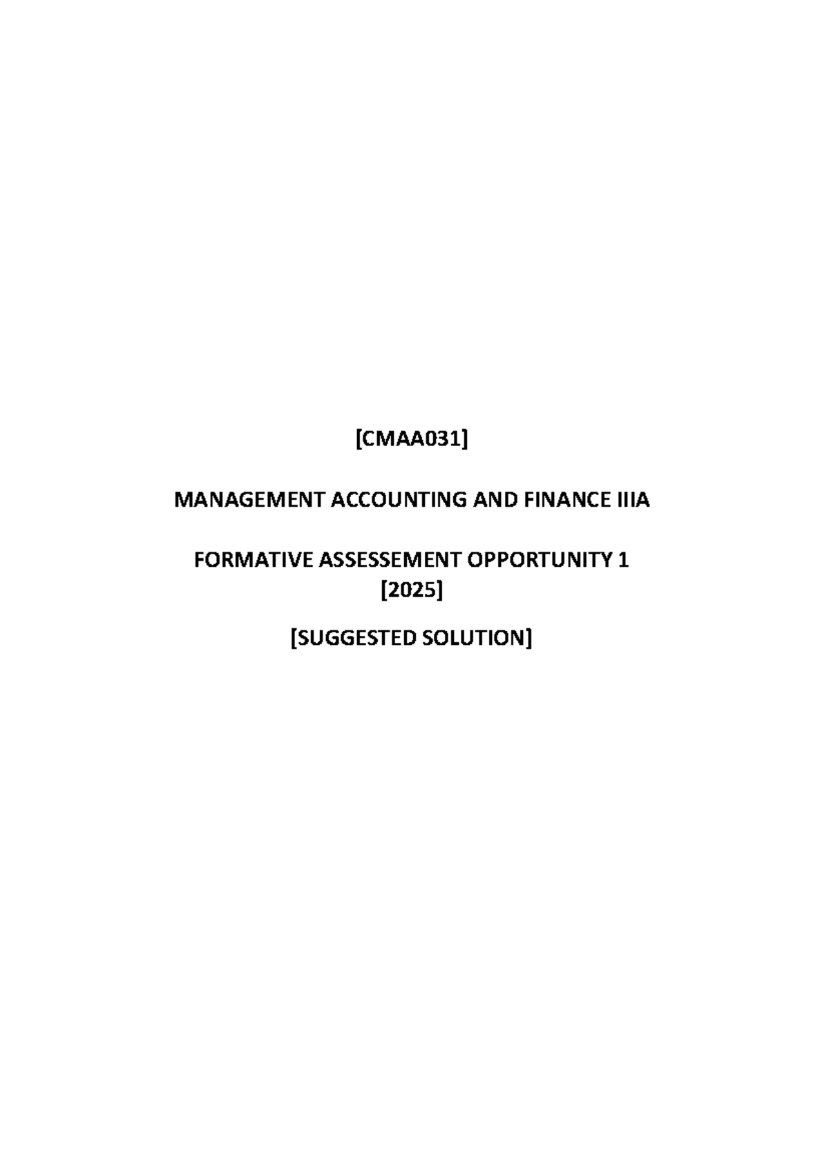 CMAA031 2025 FAO01 Management Accounting Formative Assessment Solutions ...