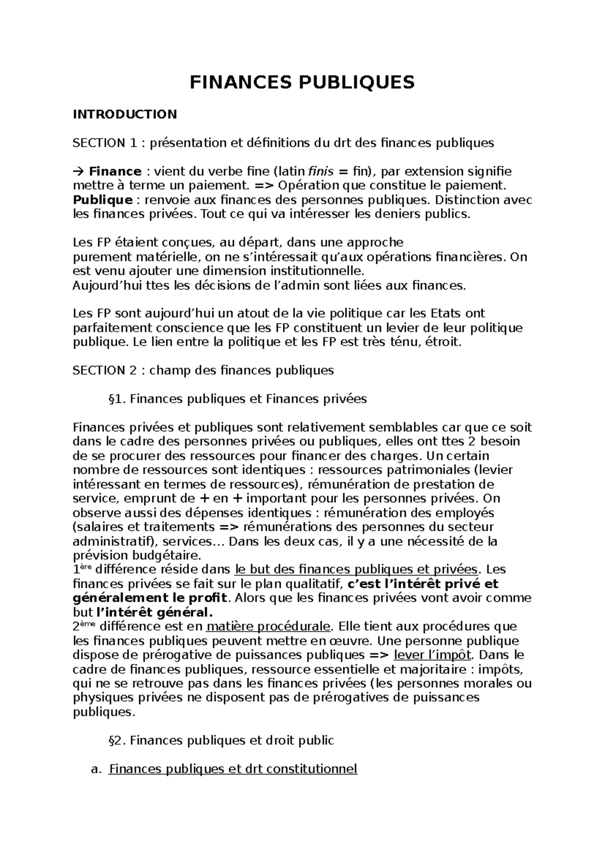 Finances Publiques - Introduction et Concepts Clés (L2) - Studocu